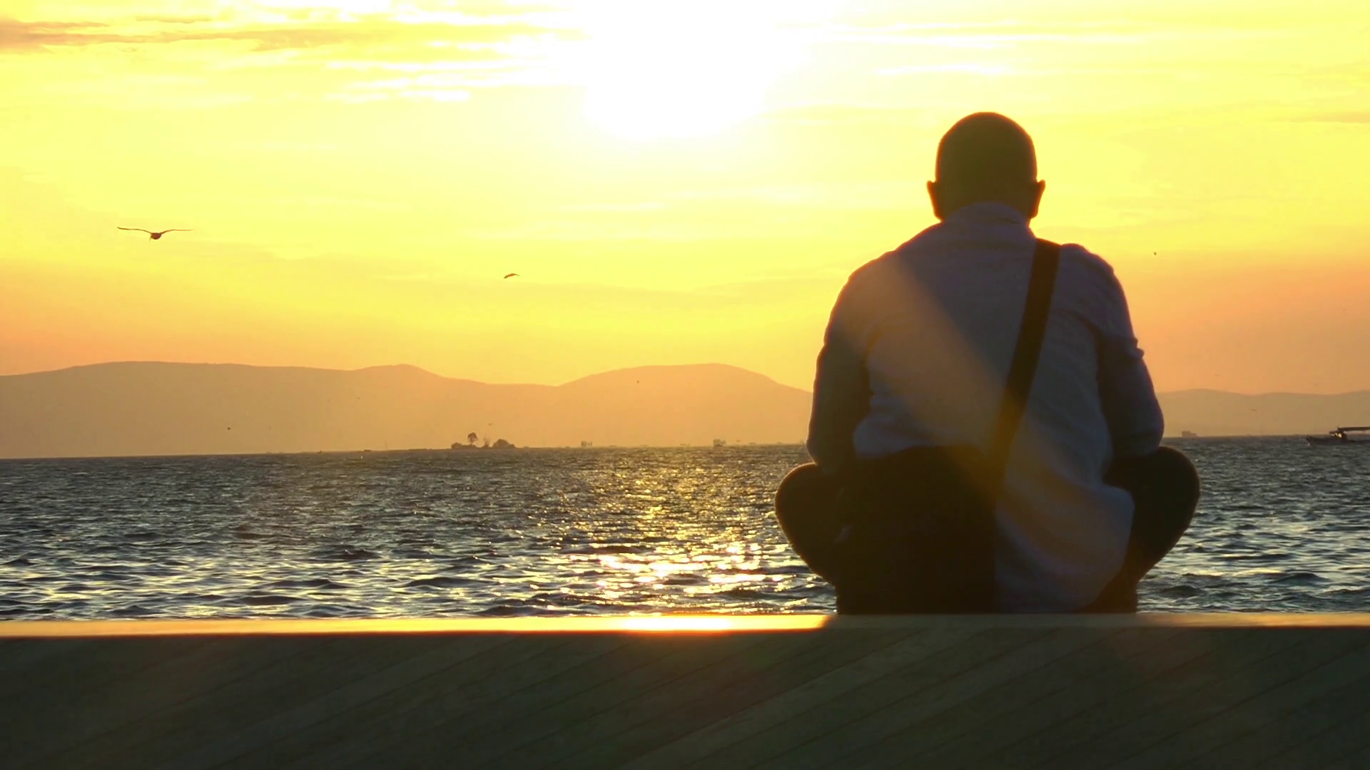 Lonely Man At Seaside In Sunset Time Stock Footage SBV-310266748 ...