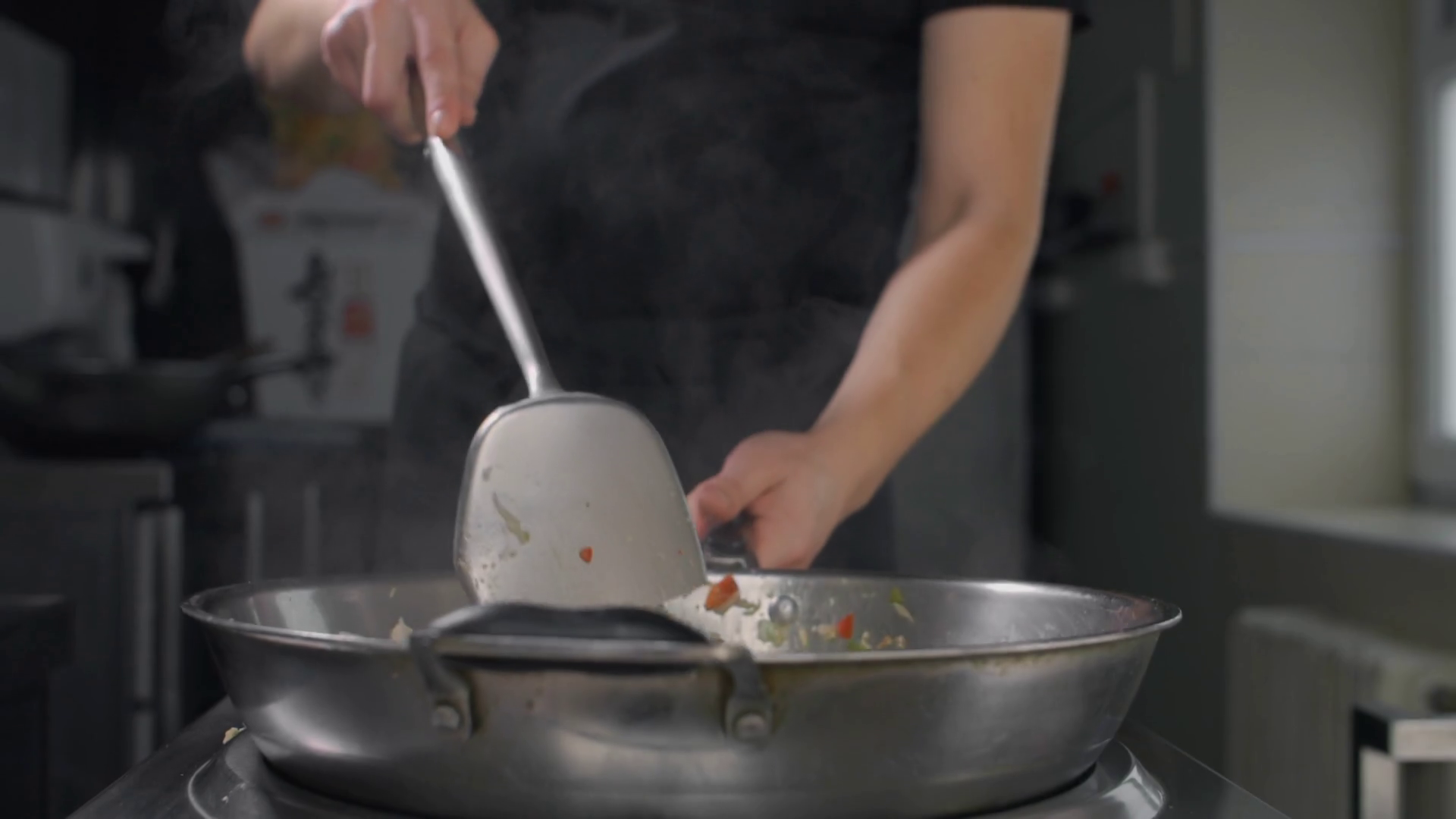 Chef Tosses Fried Vegetables With Noodles In Stock Footage SBV ...