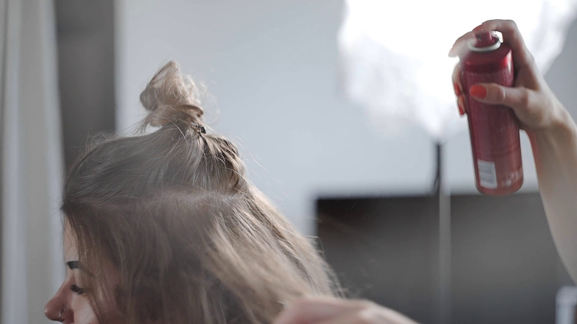 Hairdress Sprays Hair Spray To Woman's Hair Stock Footage SBV-323679679 ...