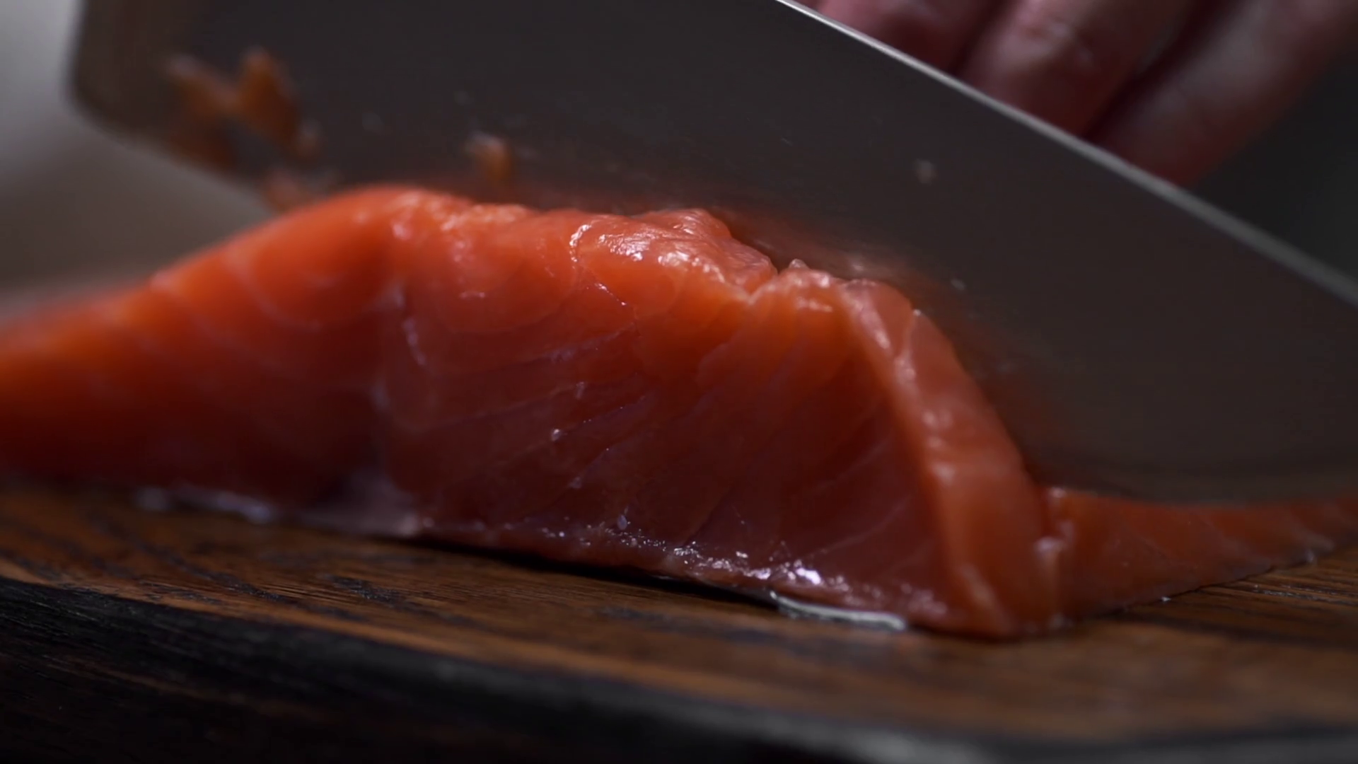 The Cook Cuts Salmon Fillet Chef Slices Fish Stock Footage SBV ...