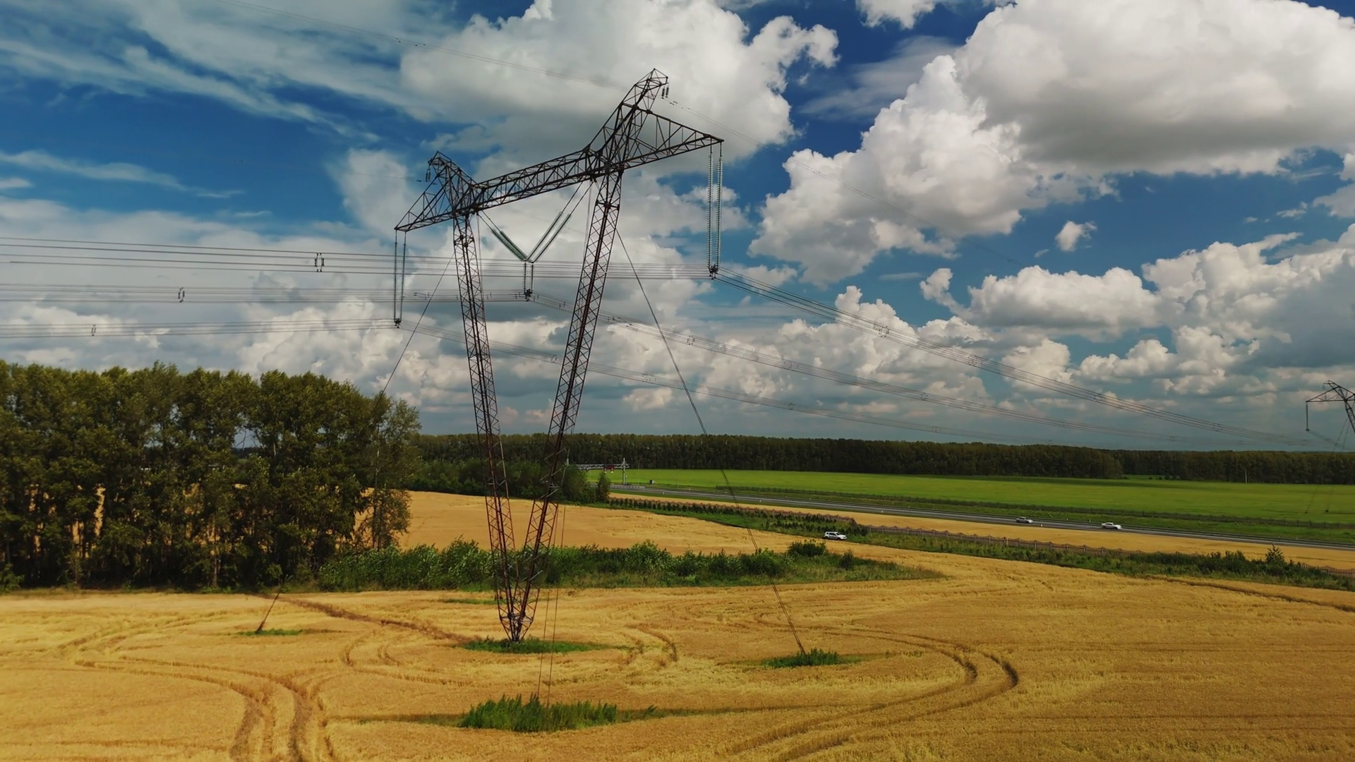 High Voltage Power Lines Tower Standing In Stock Footage SBV-351854455 ...