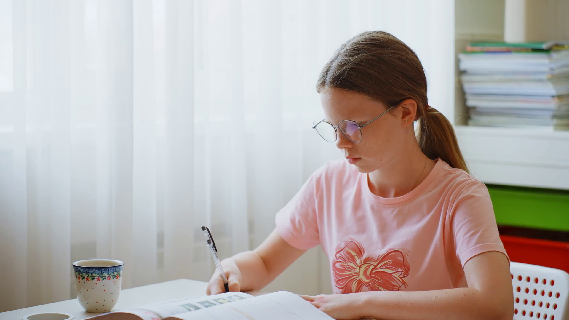 Schoolgirl Reading Taking Notes Stock Footage SBV-348479655 - Storyblocks