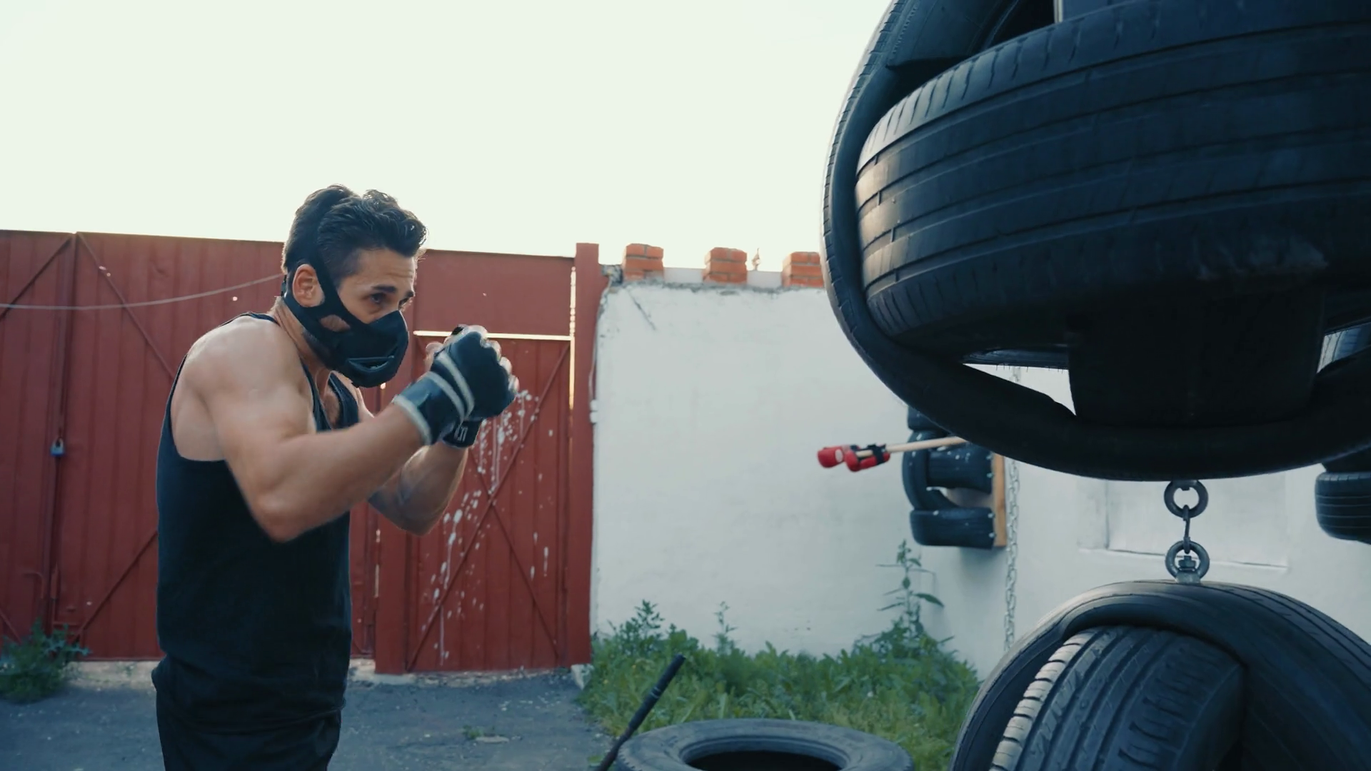 Young Man Training In Masked Boxing On Street Stock Footage SBV ...