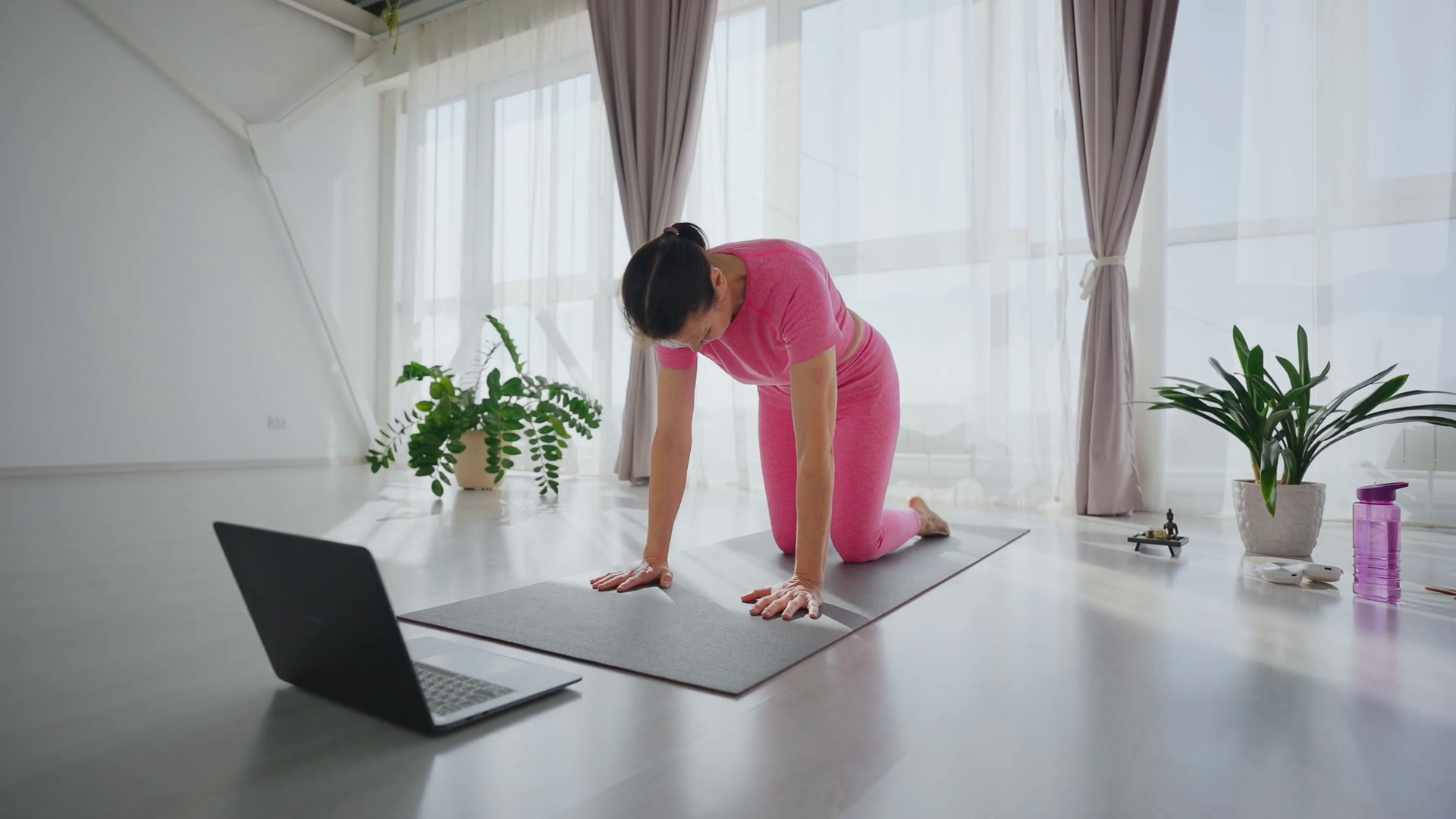 Elderly Woman Does Yoga Exercises Stock Footage SBV-348747350 - Storyblocks