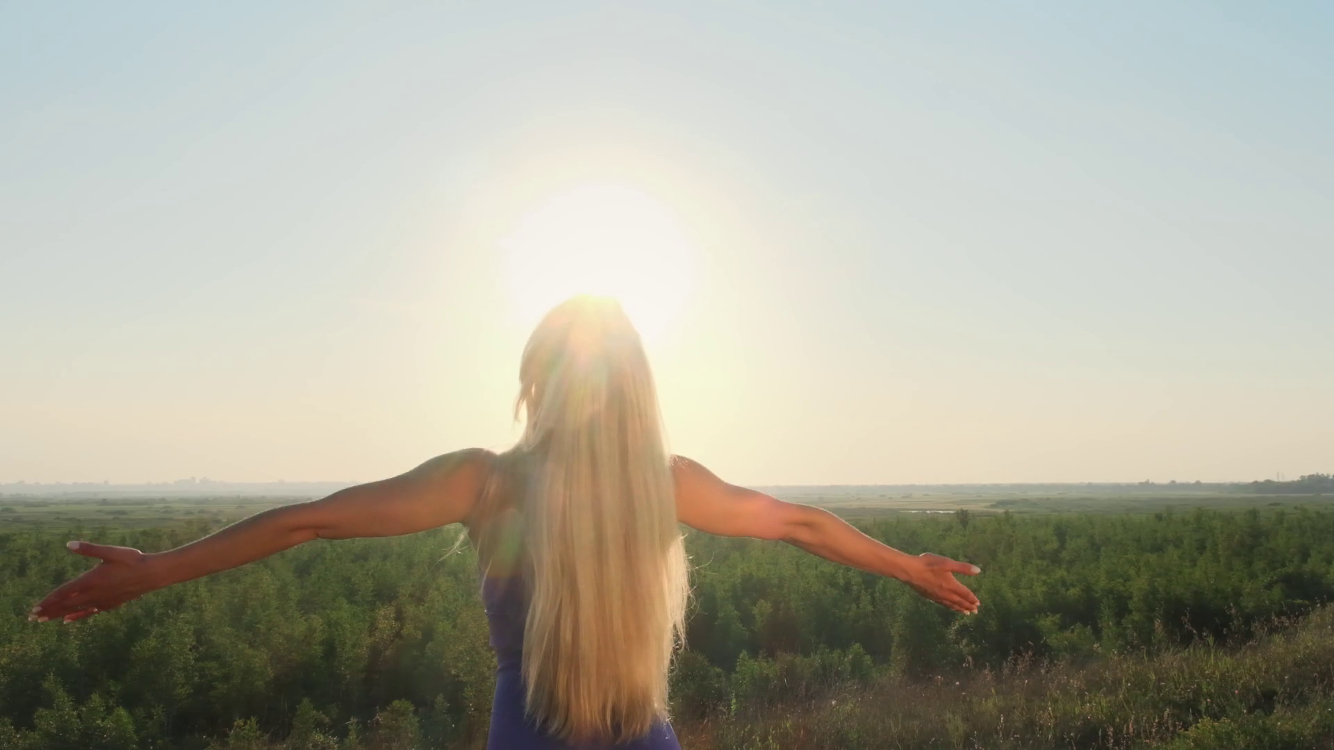 Woman Is Doing Yoga Dawn Green Field Stock Footage SBV-337801219 ...