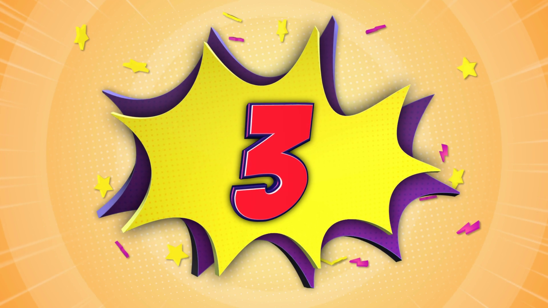 3, Three Number Comic Text Animation, with Alpha Matte, Loop, 4k Motion Background 00:46 SBV ...