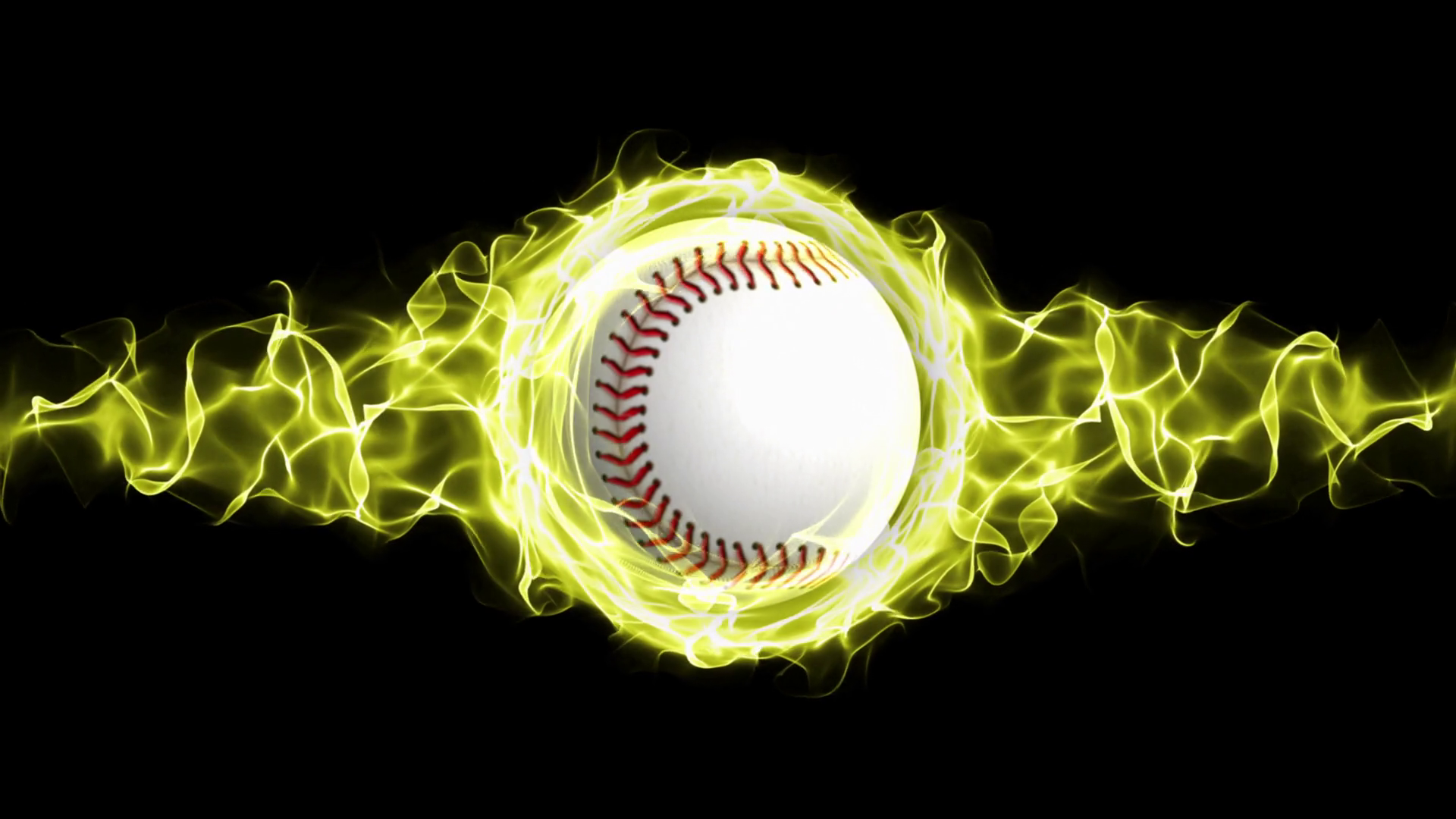 Baseball Ball in Yellow Flames Abstract Particles Ring, Animation ...