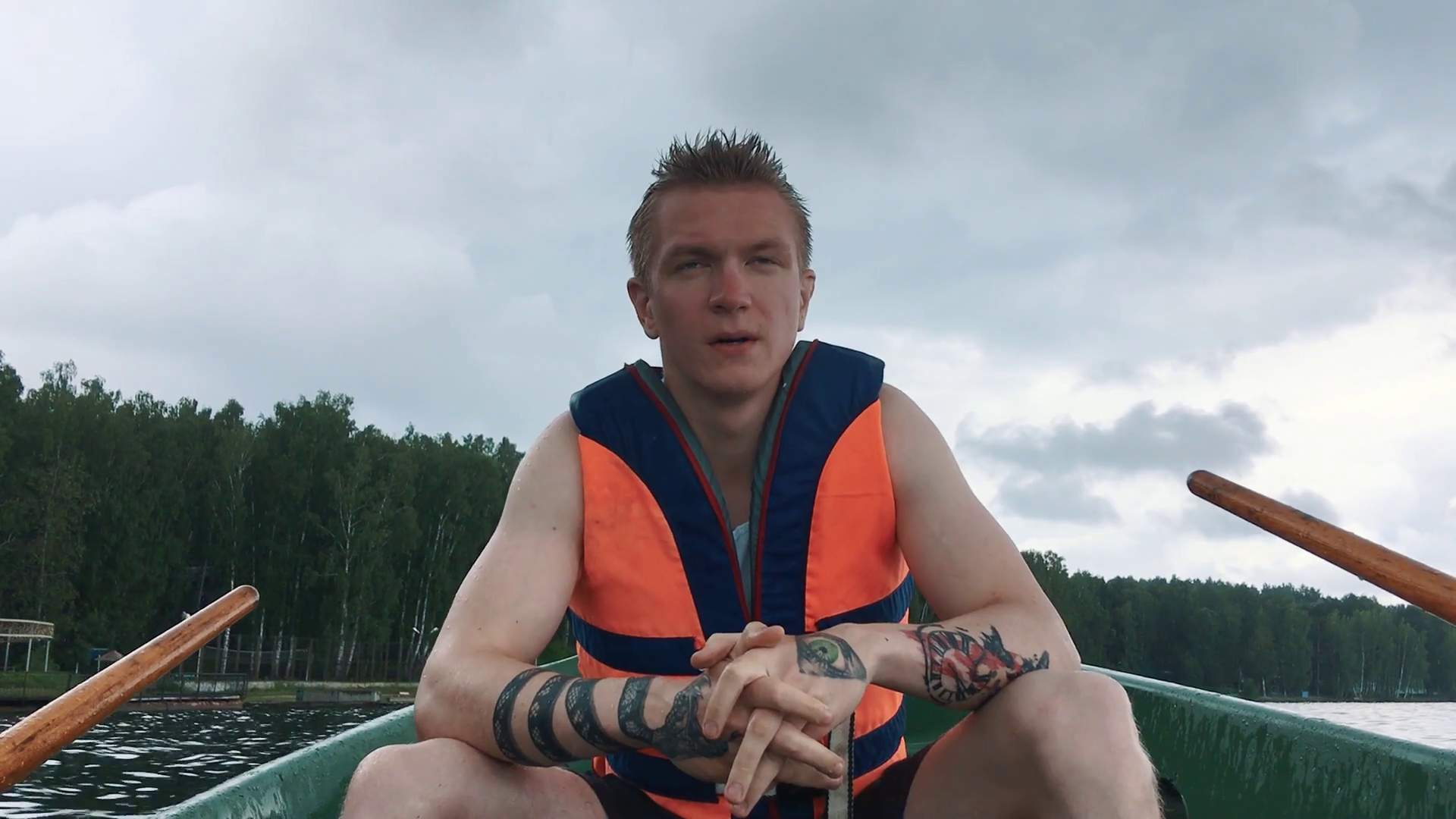 A Young Man In Boat Rowing Wooden Oars On Stock Footage SBV-326104246 ...