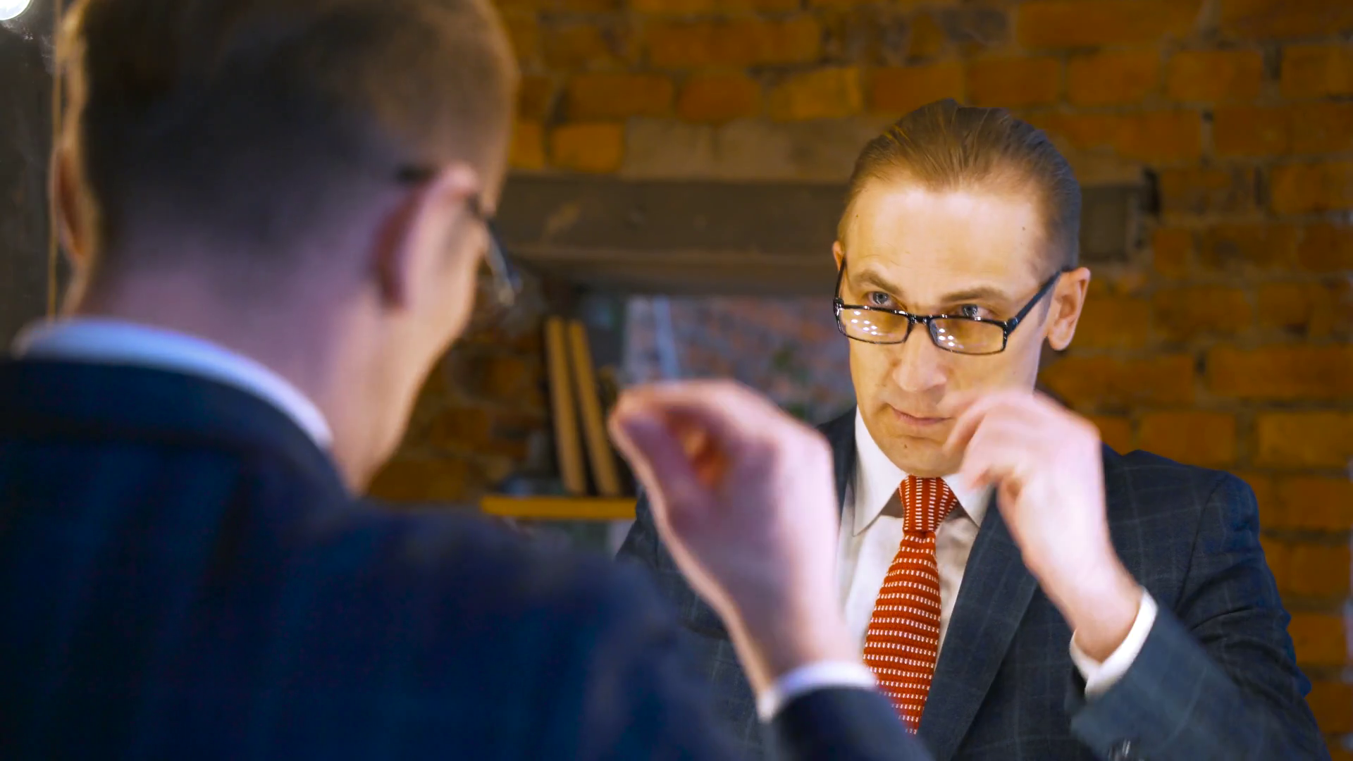 Businessman In Front Of Work Looks In Mirror Stock Footage SBV ...