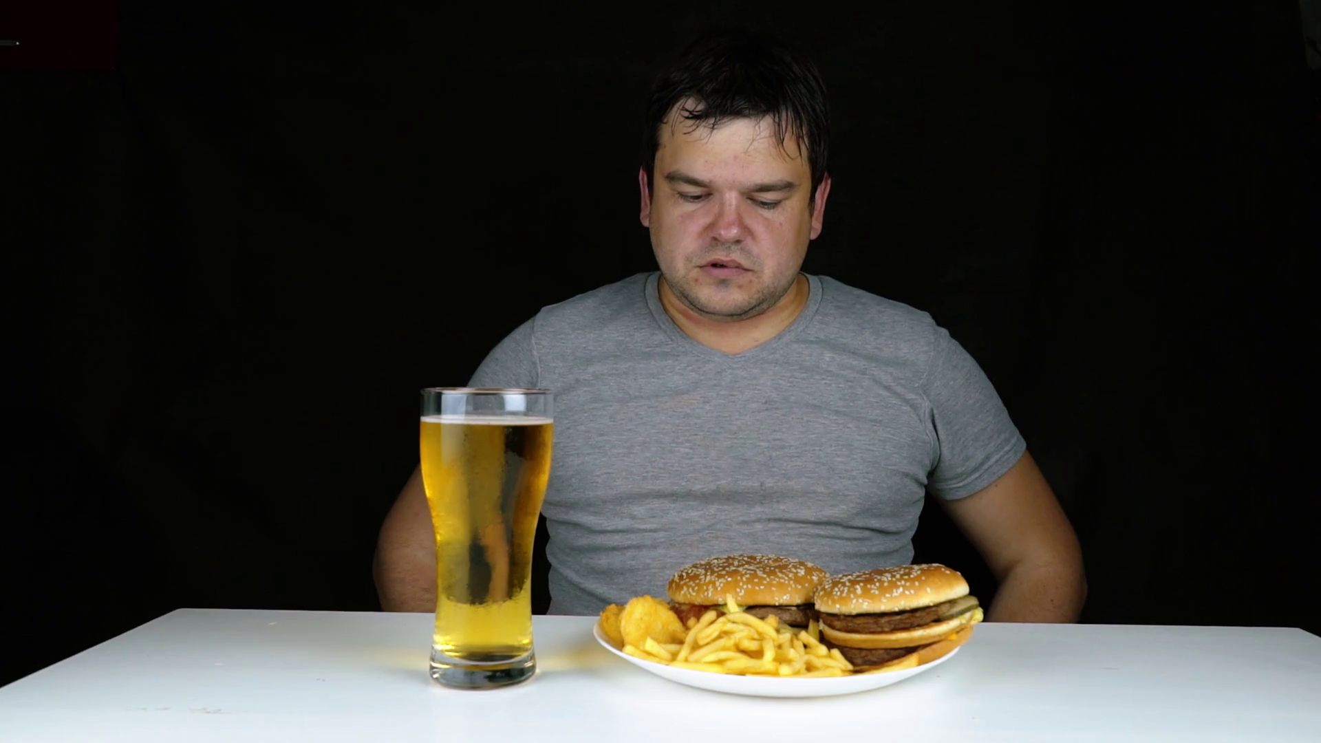 Diet Failure Of Fat Man Eating Fast Food Stock Footage SBV 316206639