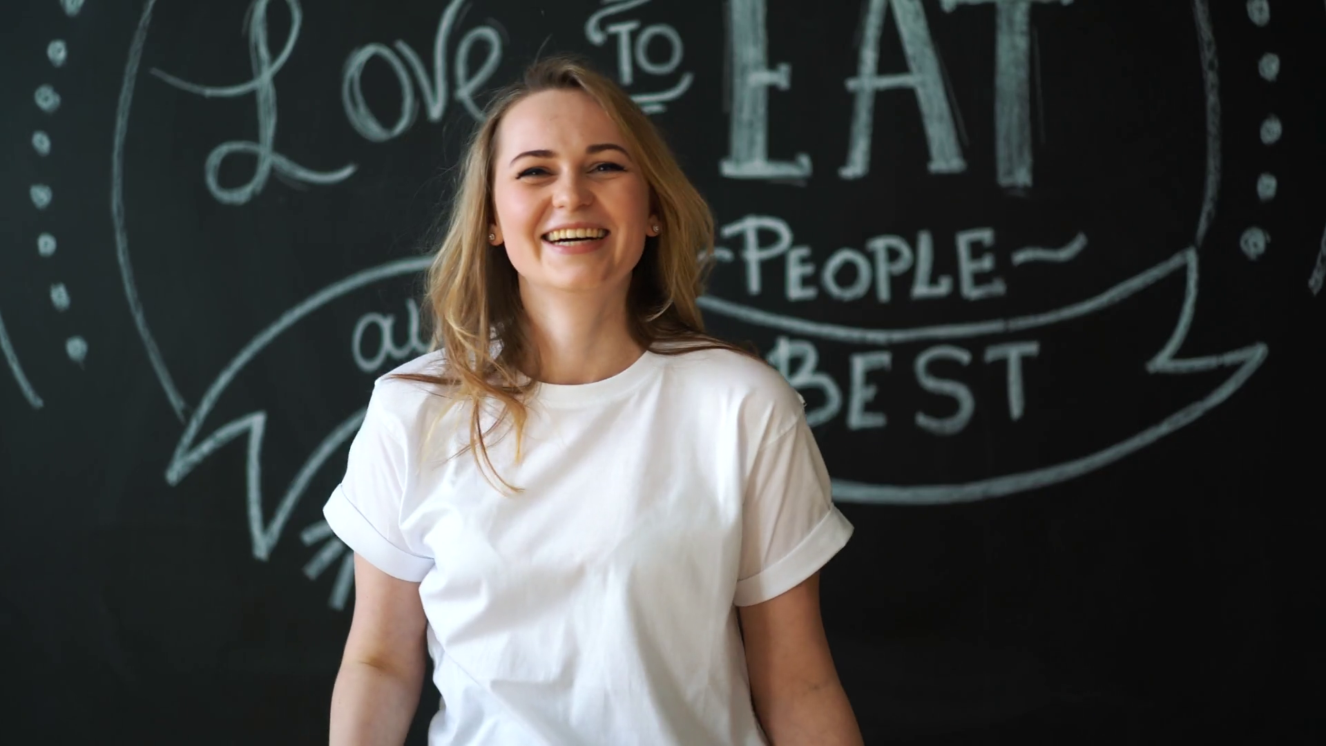 of funny woman cook dance and sing with big ladle while cooking in ...
