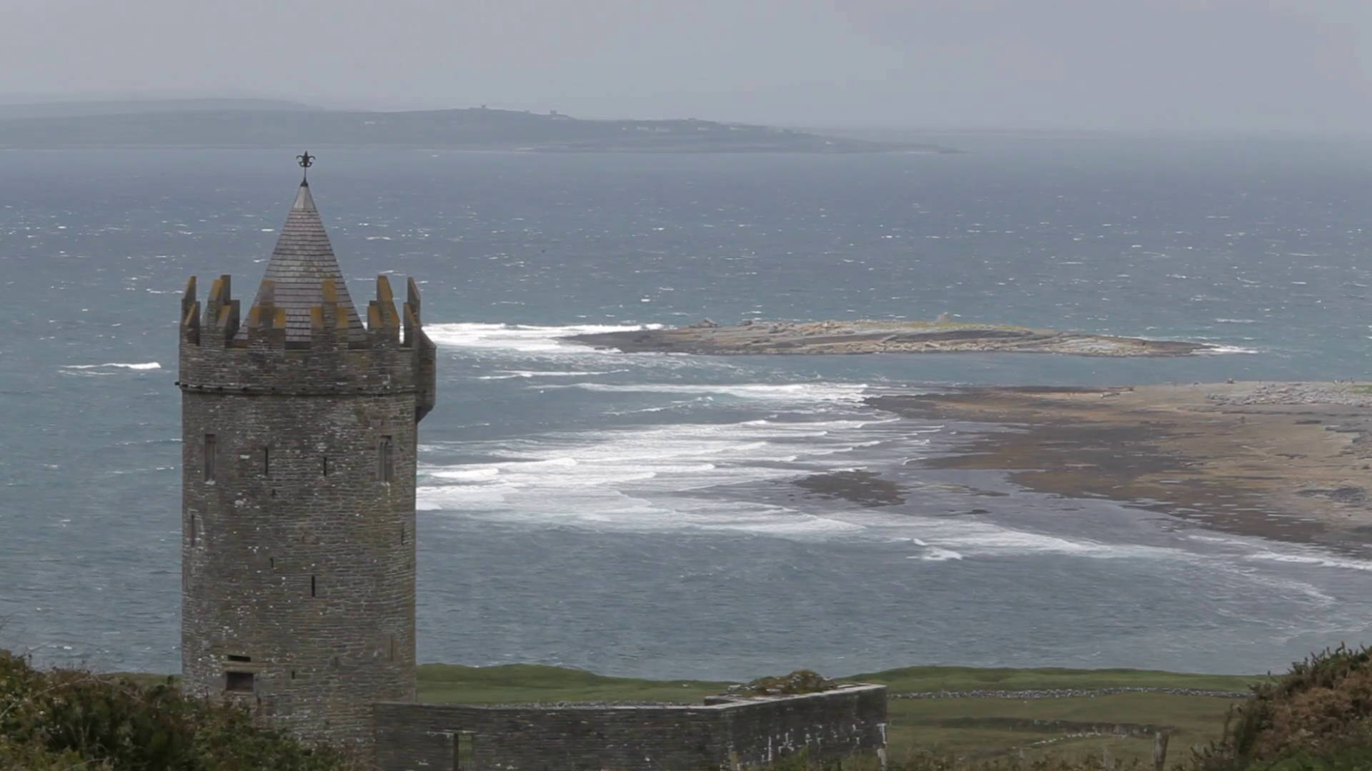 Ws Ha Ld Castle Turret With View Of Ocean / Stock Footage SBV-311371464 ...