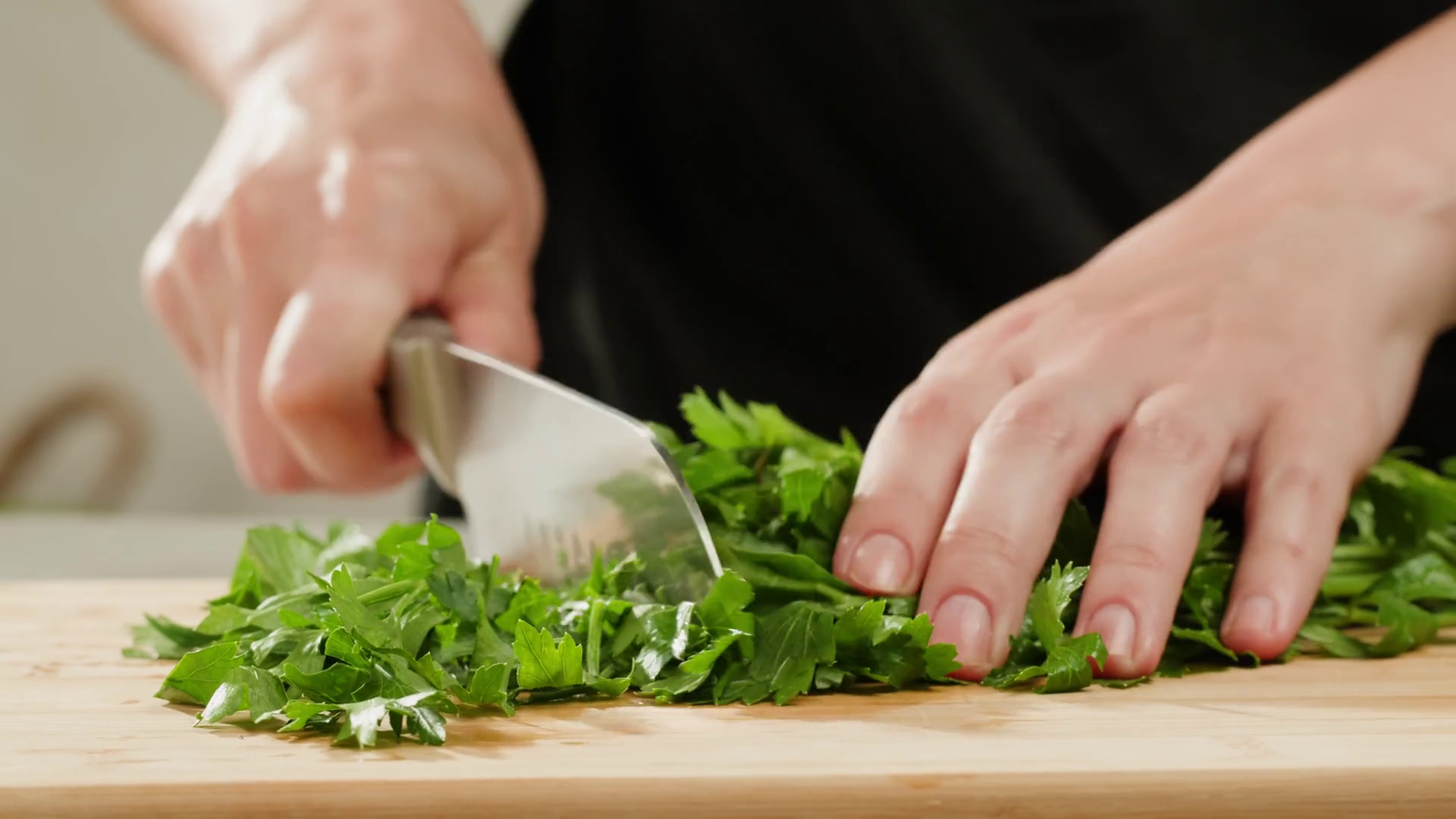Cilantro Parsley Cutting Knife Close Up Chef Stock Footage SBV ...