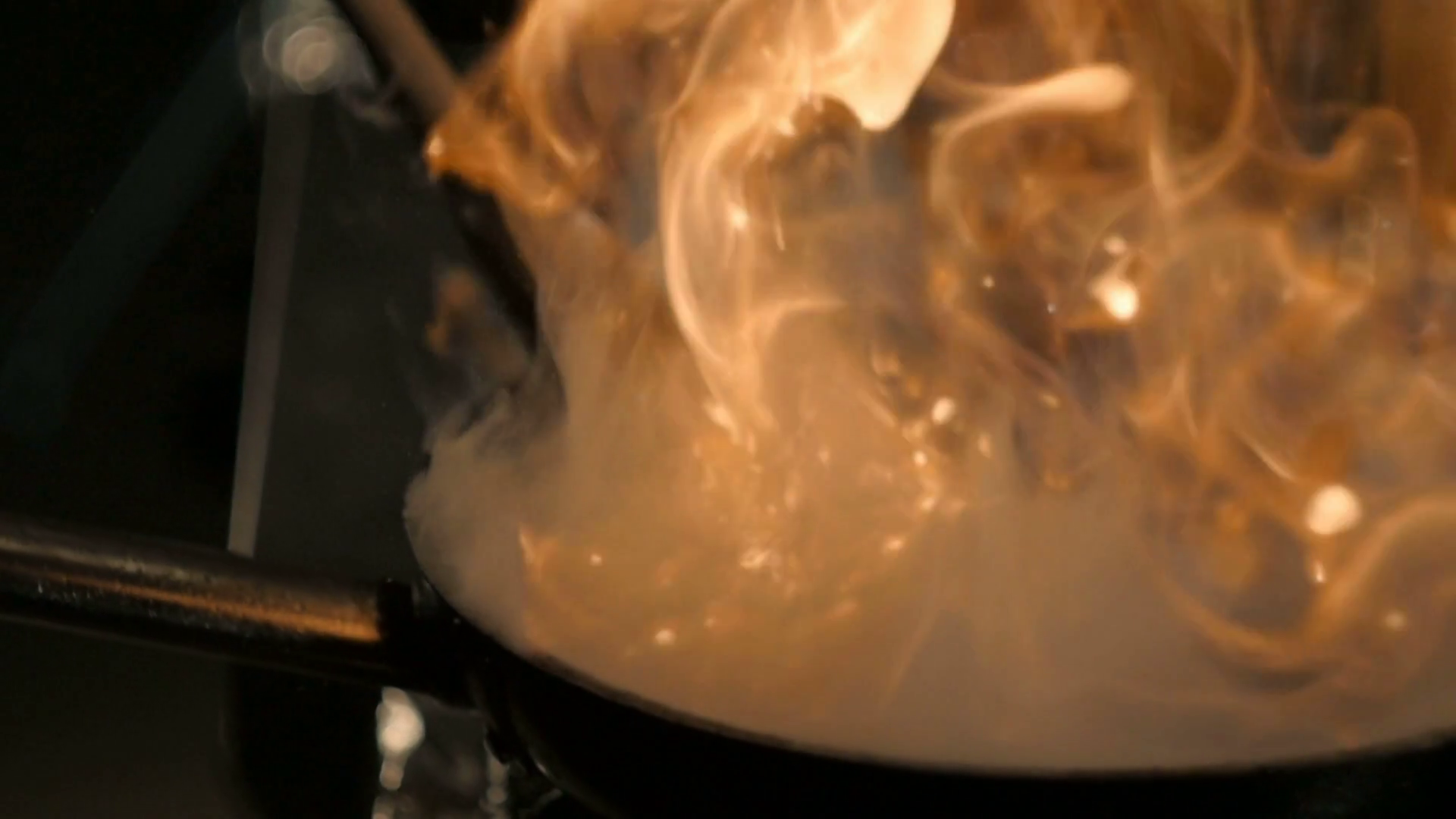 Chef Cooking With Fire In Frying Pan Stock Footage SBV-308826886 ...
