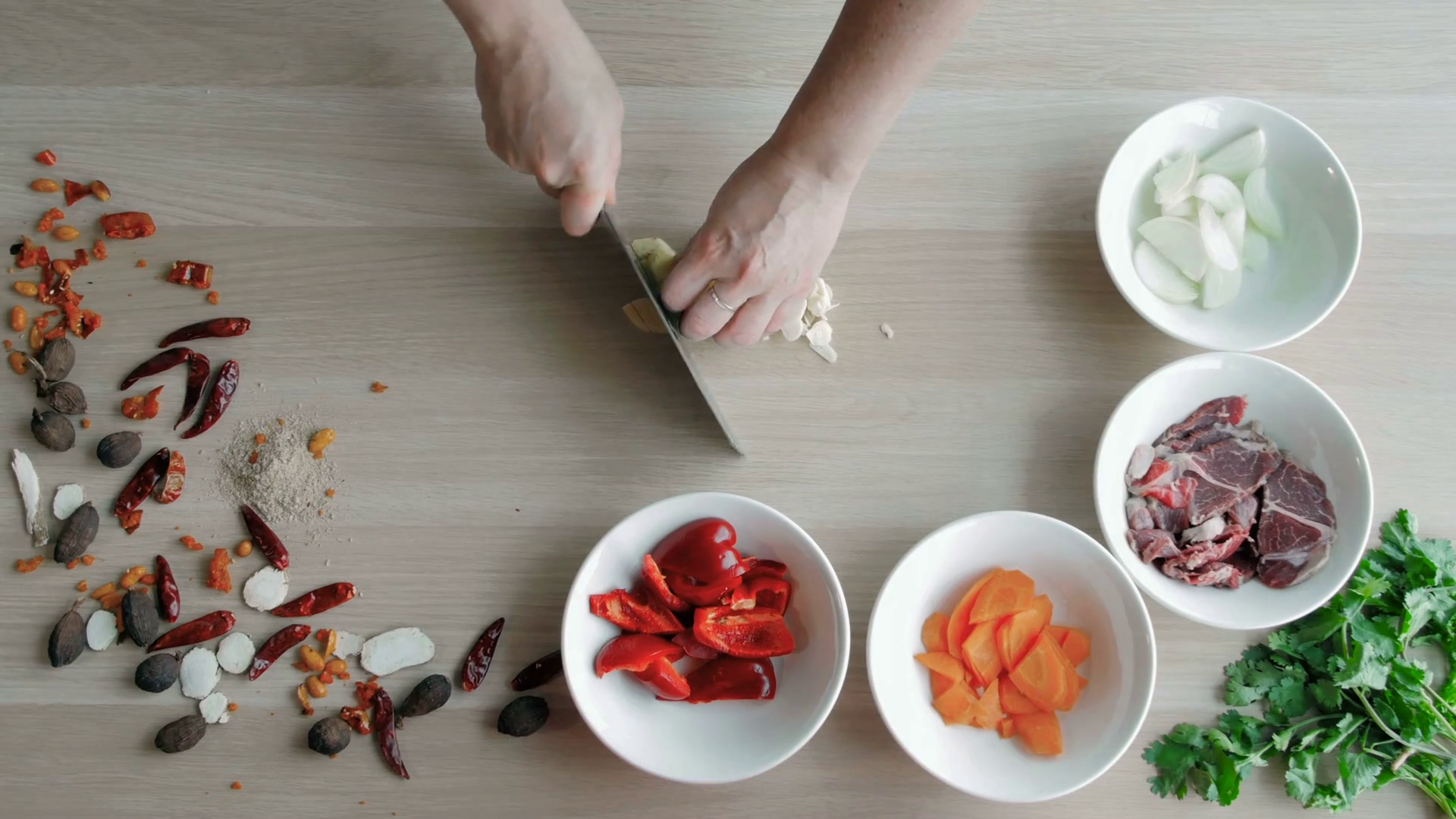 Top View Of Chefs Hands Chopping Ginger Stock Footage SBV-309202955 ...