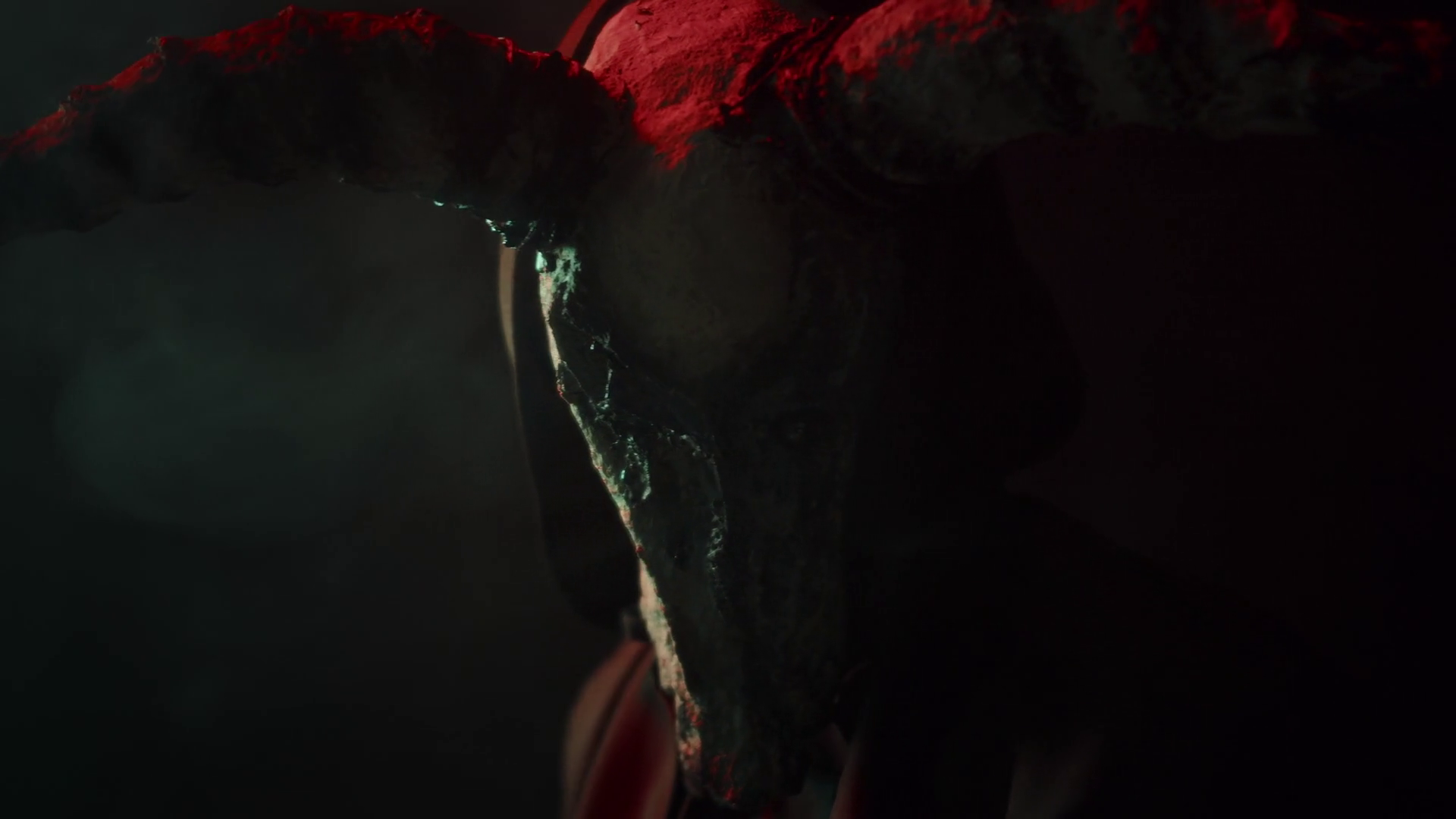 Devil with cow skull head making rite in smoke. Demon with horns ...