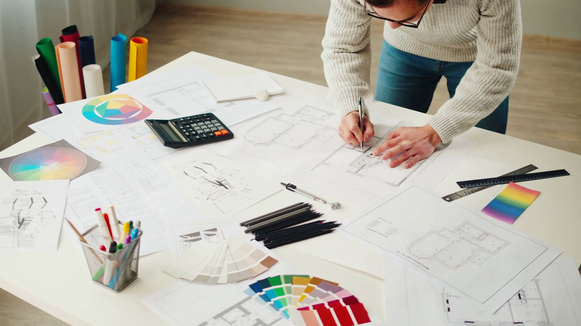 Architect Designer Workplace Top View Stock Footage SBV-347062369 ...