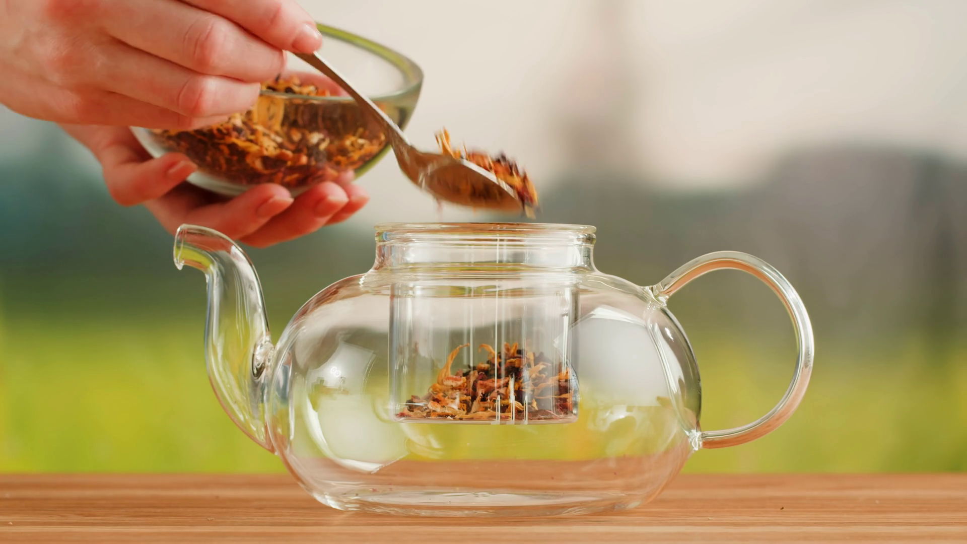 Putting Dry Tea Leaves Into Teapot On Wooden Stock Footage SBV ...