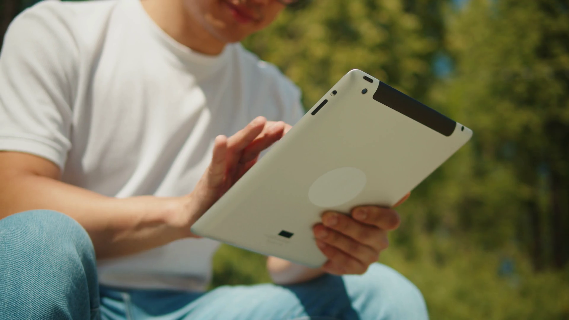 Asian Man Using Gadget Tablet Outdoor Stock Footage SBV-348877492 ...