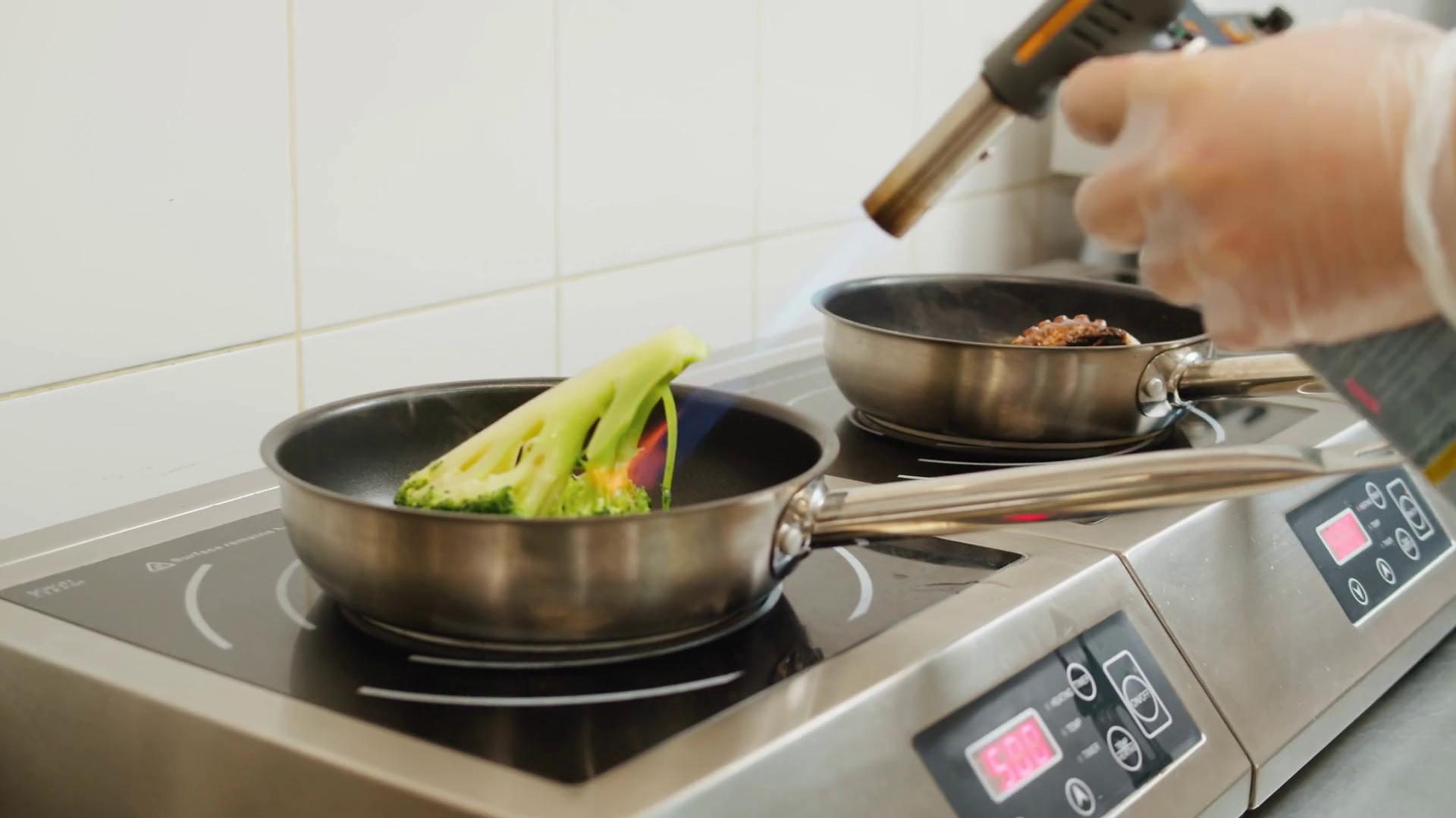 Chef Cooking Grilled Broccoli Pieces With Stock Footage SBV-348697528 ...