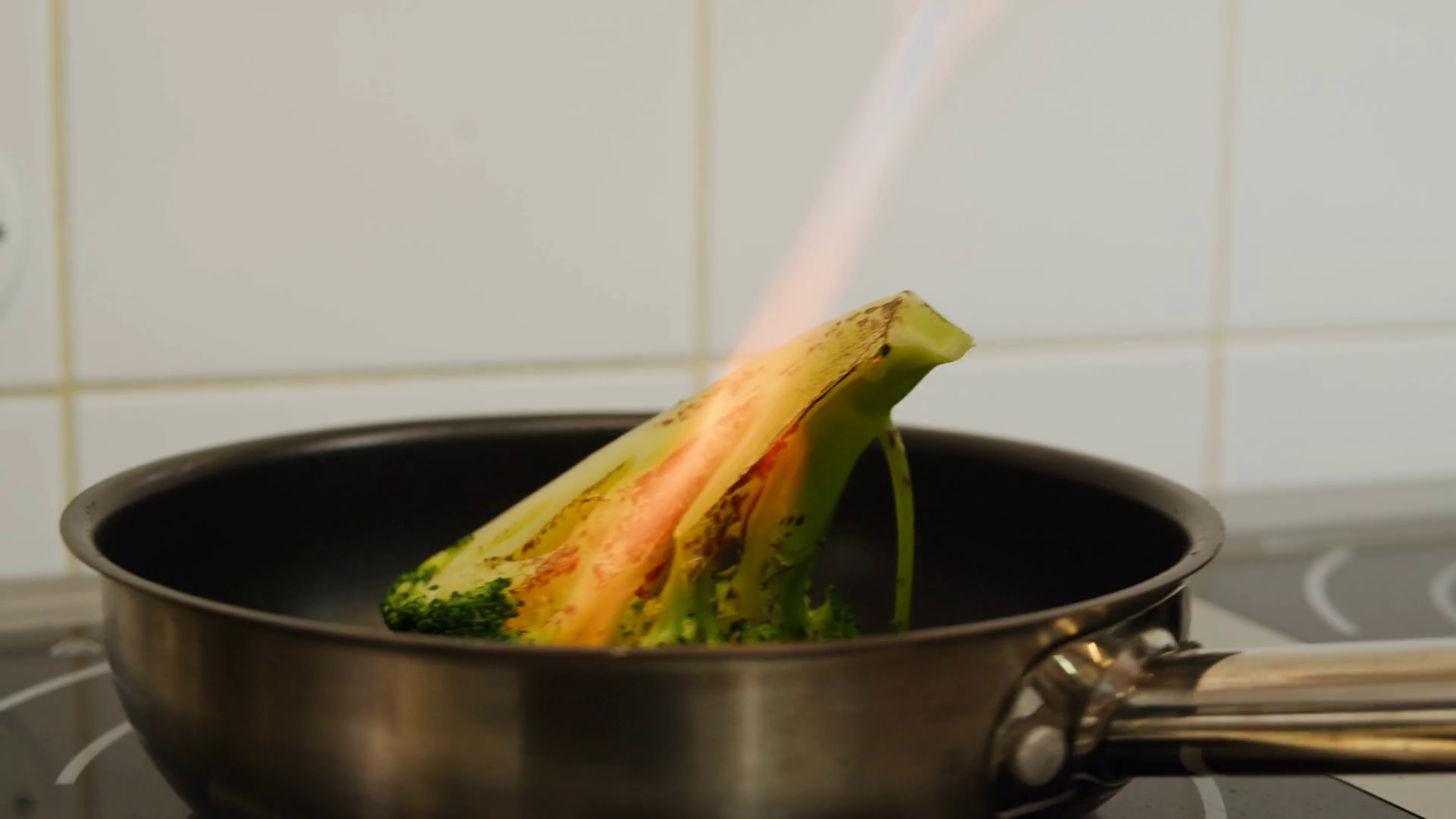 Chef Cooking Grilled Broccoli Pieces With Stock Footage SBV-348697602 ...