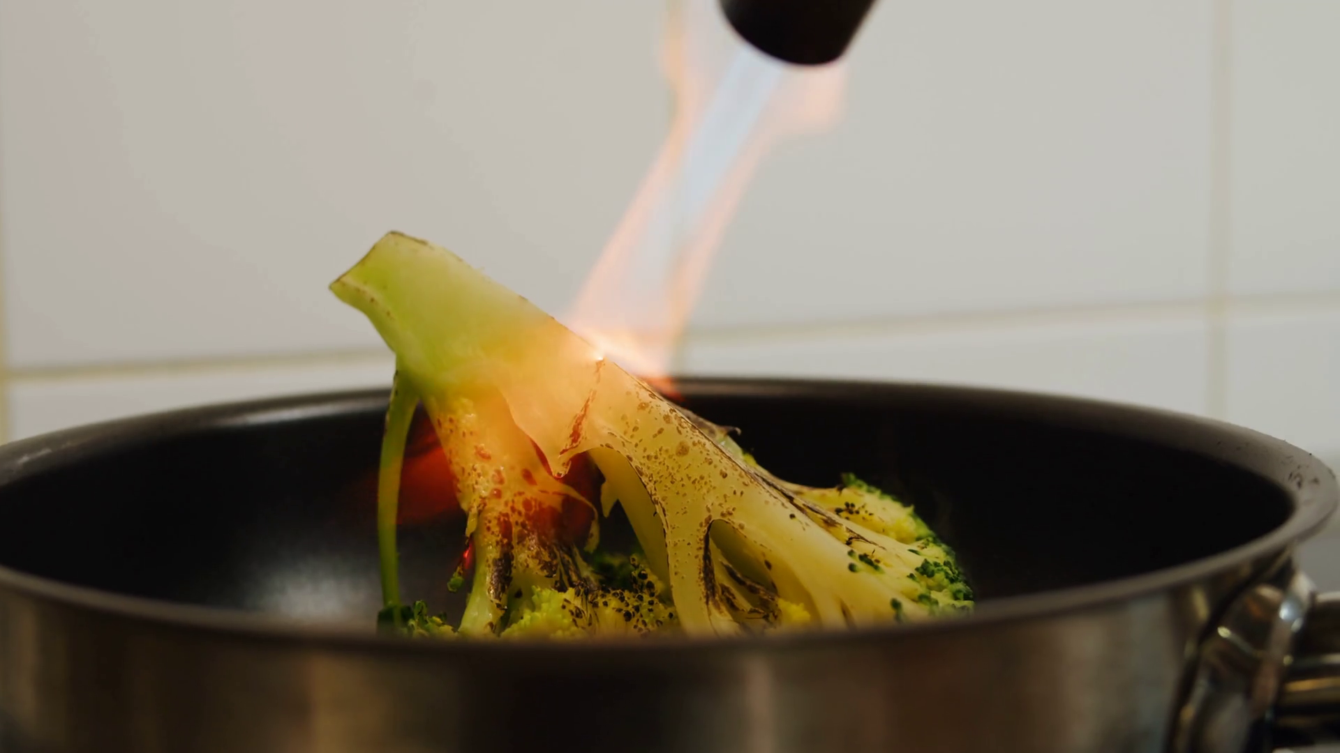 Chef Cooking Grilled Broccoli Pieces With Stock Footage SBV-348610984 ...