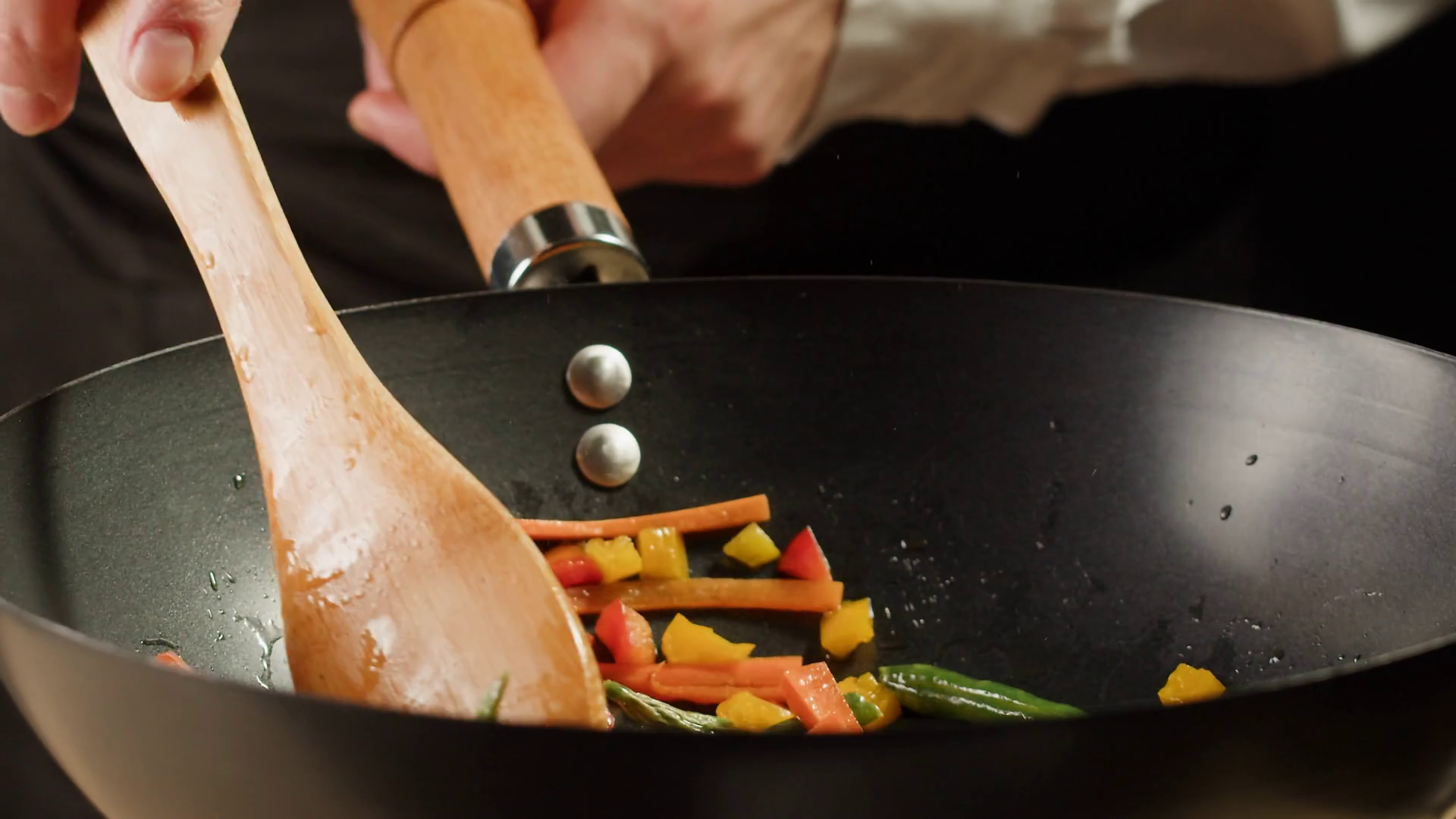 Chef Cooking Flambe Vegetables Mix On Wok Stock Footage SBV-348802702 ...