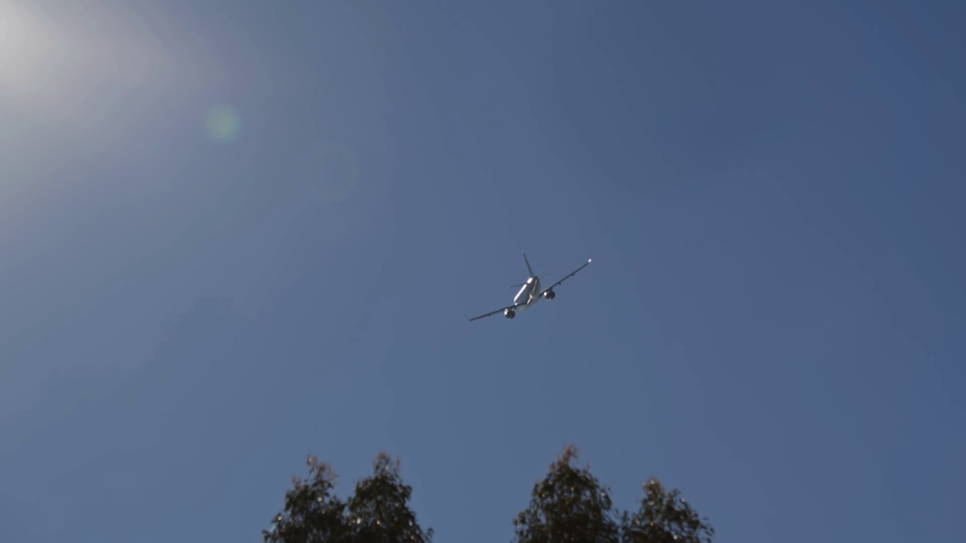 Airplane Fly Away Blue Sky Large Airplane Is Stock Footage SBV ...