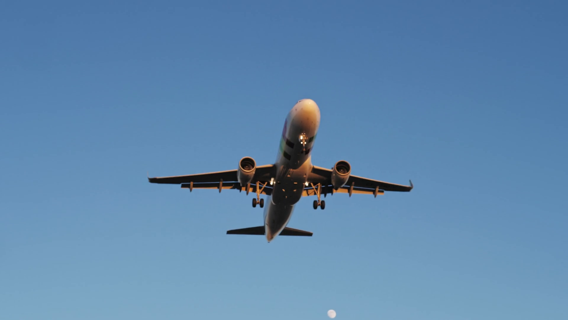 Airplane Fly Away Blue Sky Large Airplane Is Stock Footage SBV ...