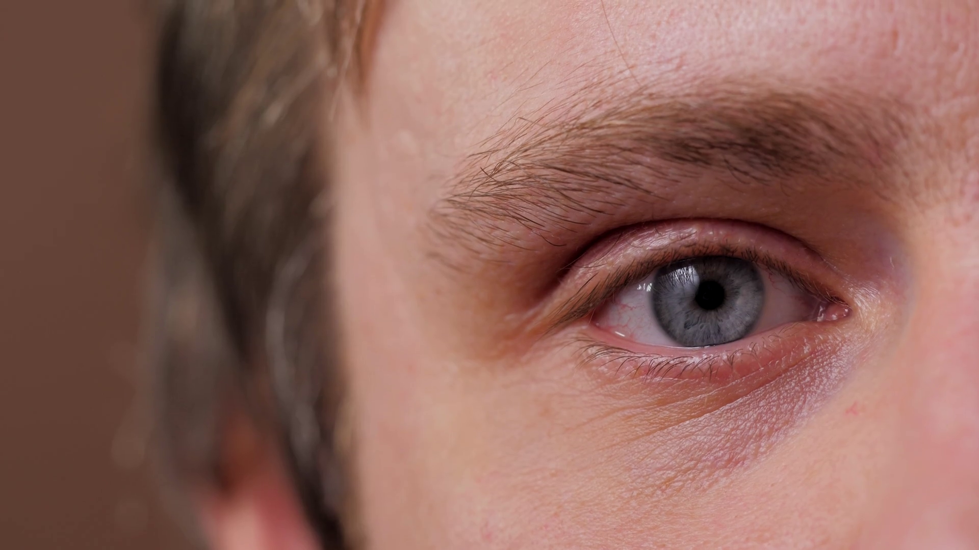 close up macro of blue man eyes in macro looking at computer screen ...