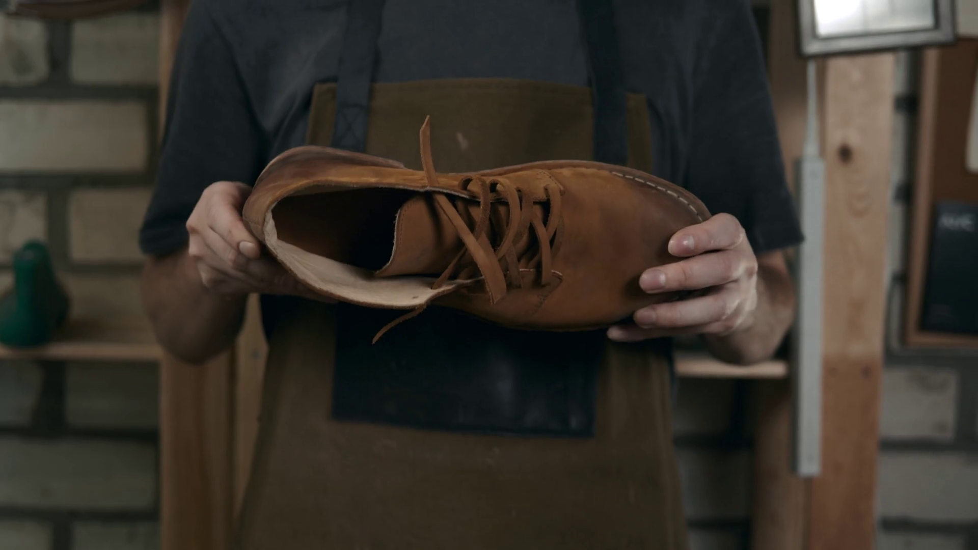 Shoemaker Makes Leather Shoes Men Sole Of Stock Footage SBV-346632017 ...