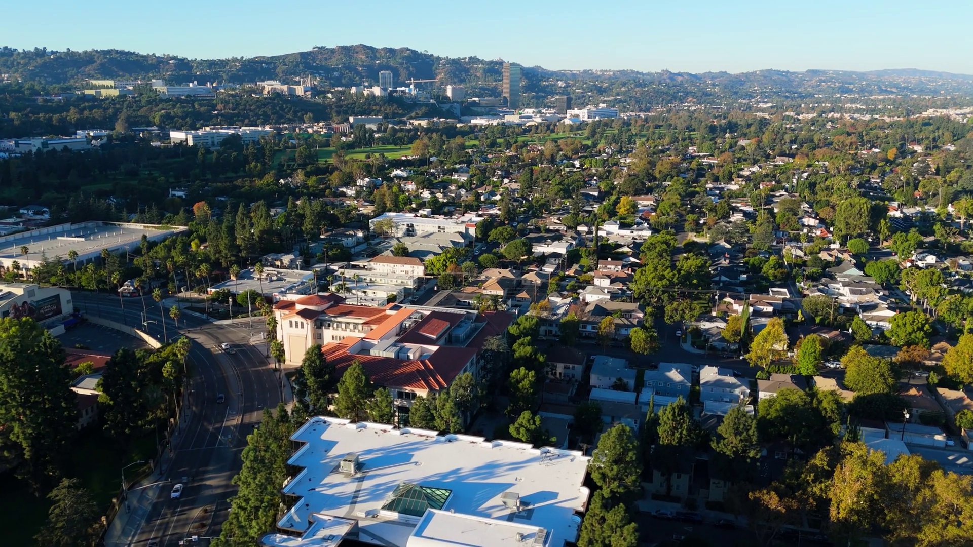 Drone View Of Toluca Lake Burbank Skyline Stock Footage SBV-351790308 ...