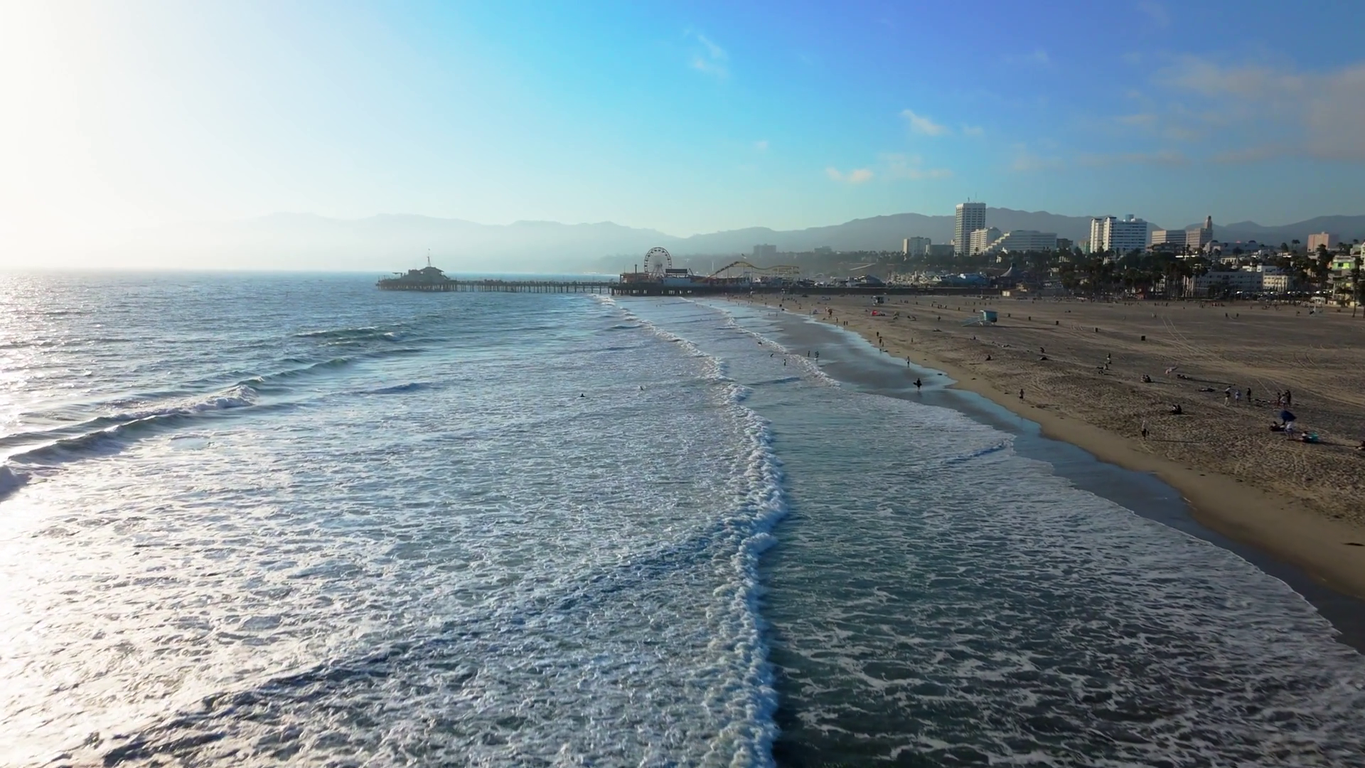 Santa Monica Pier Beachfront Skyline In Stock Footage SBV-352629967 ...