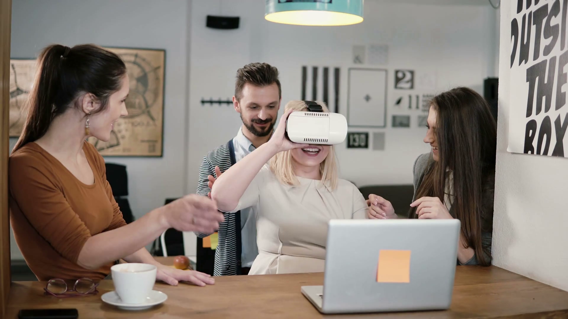 Blond Girl Tries App Vr Helmet Virtual Stock Footage SBV-310142836 ...