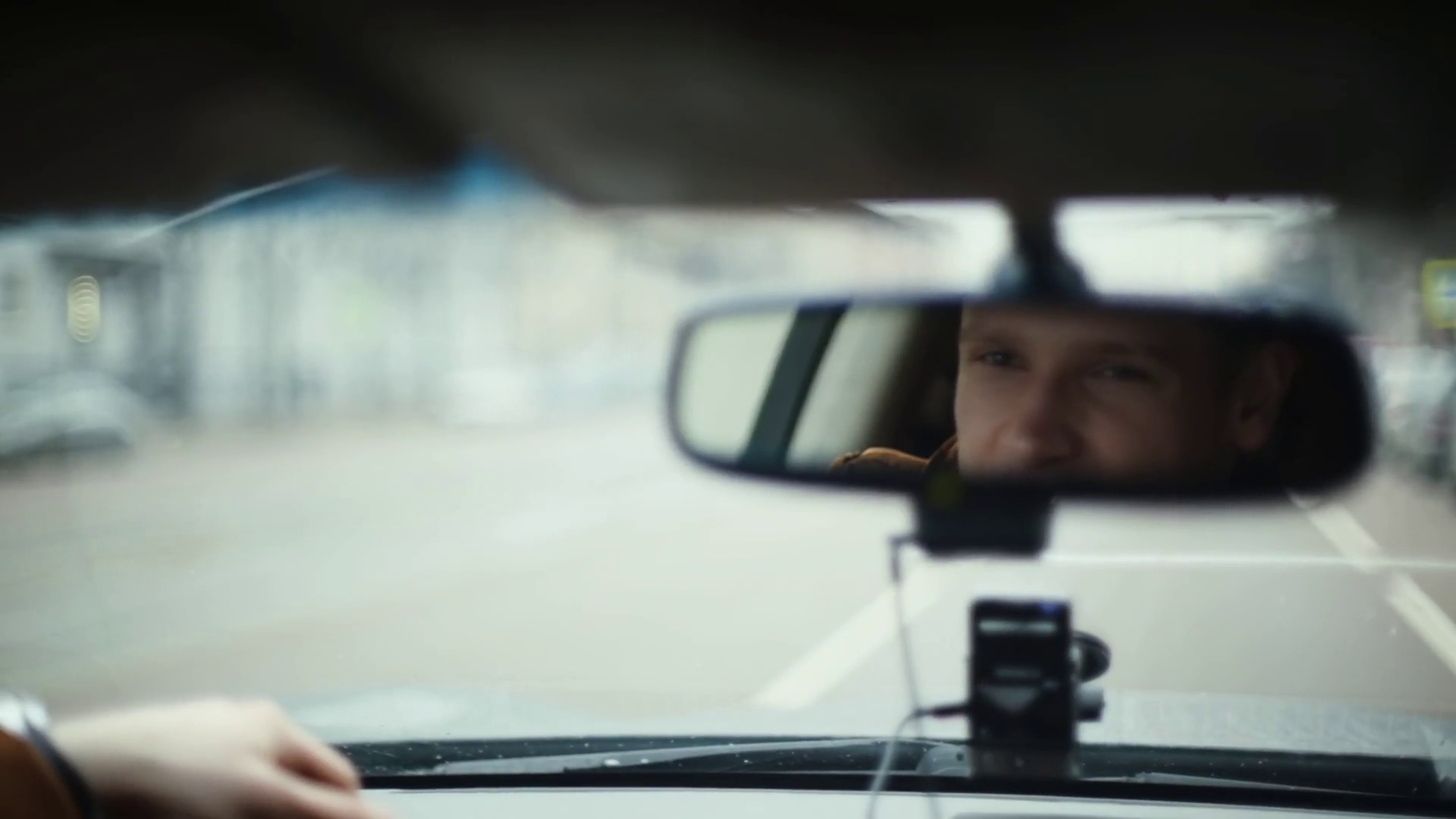 Smiling Man In Mirror Driving Car In City Stock Footage SBV-310339452 ...