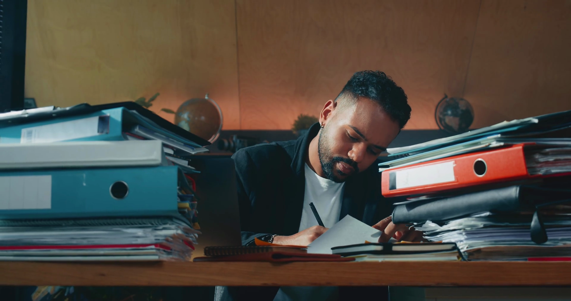 Busy Focused Male Boss Finance Manager Works Stock Footage SBV ...