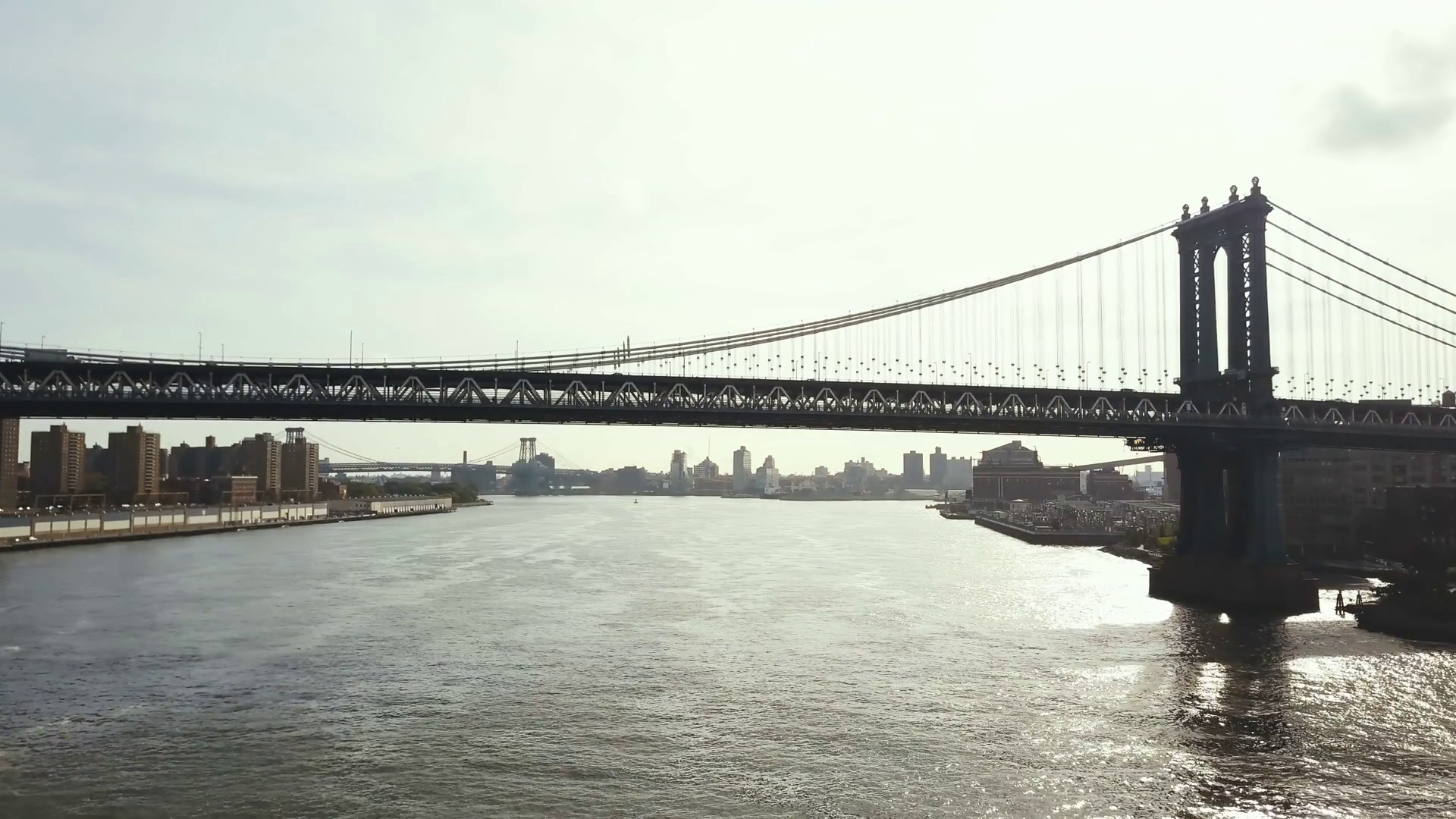 Aerial View Of Brooklyn Bridge Through East Stock Footage SBV-317475948 ...