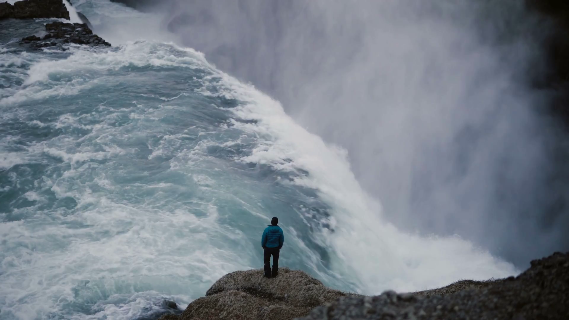 Scenic Gullfoss Waterfall: Man Admiring View Stock Footage SBV ...
