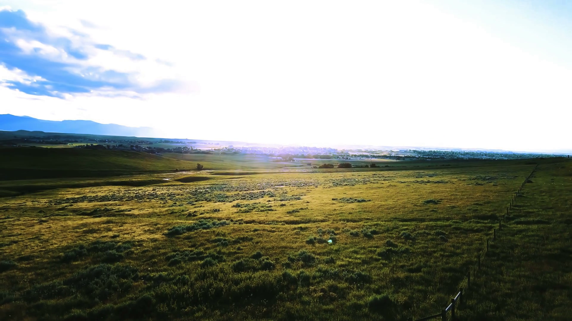 Drone turning left above magnificent peaceful grasslands, green plain ...