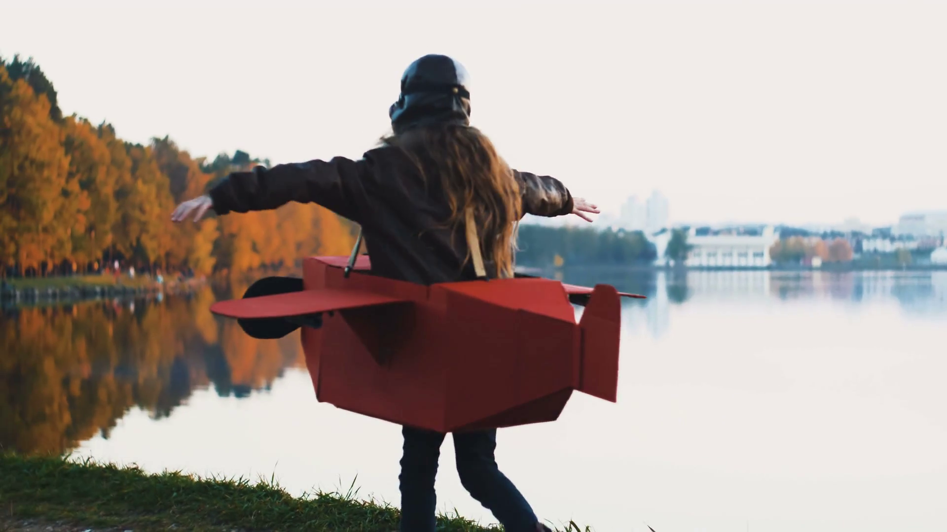 Happy Little Aviator Girl Running Along Stock Footage SBV-329951508 ...