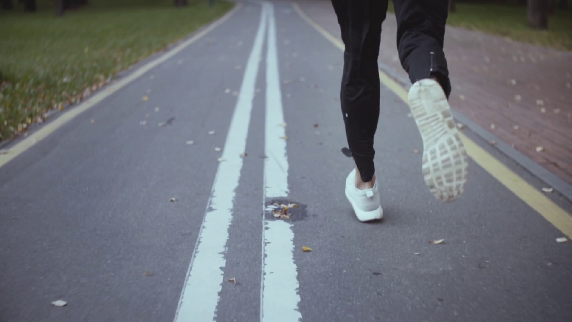 Man Running Along Autumn Park Road Back View Stock Footage SBV ...