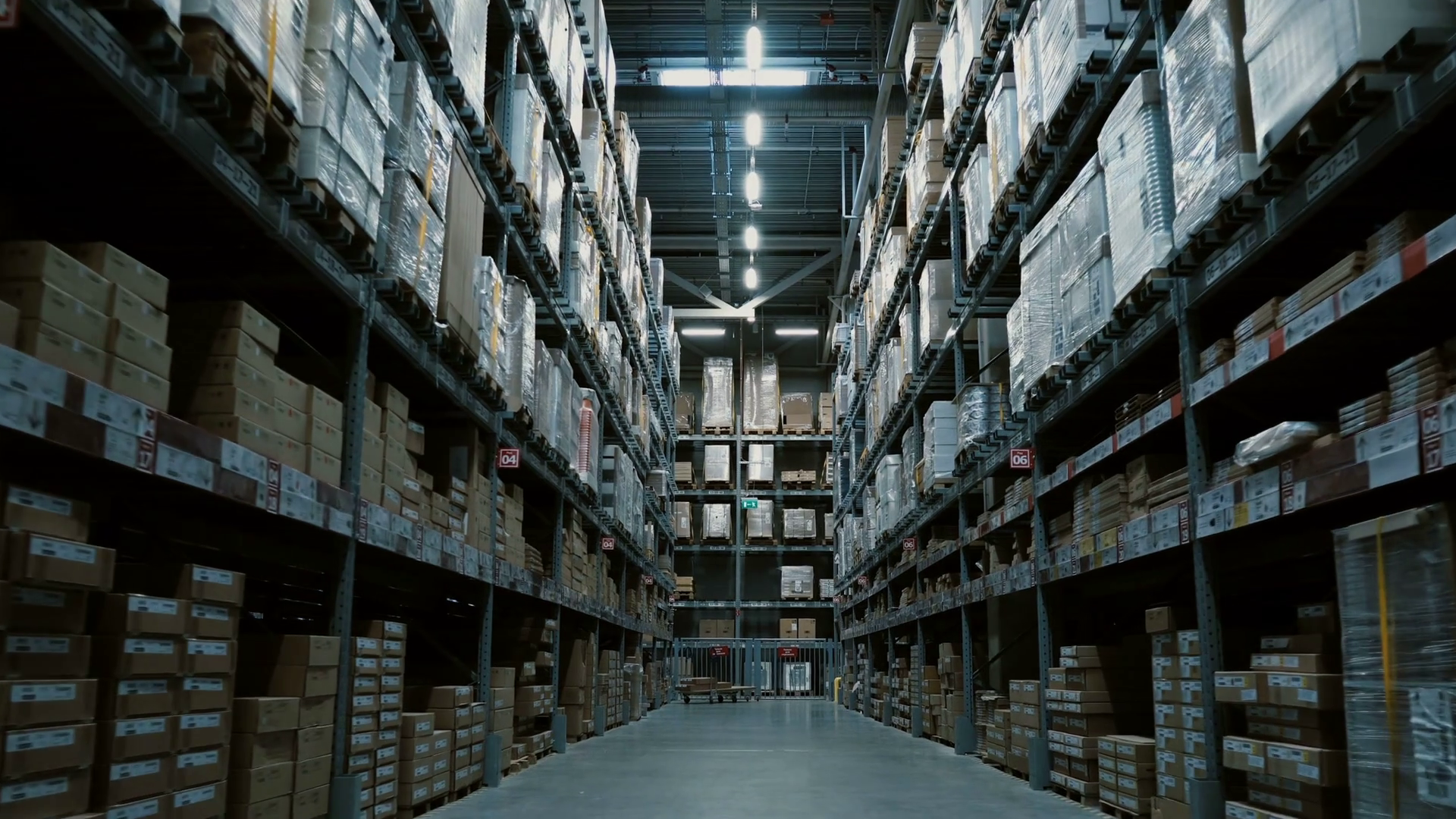 Steadycam Shot Of Big Warehouse With Goods Stock Footage SBV-316531749 ...