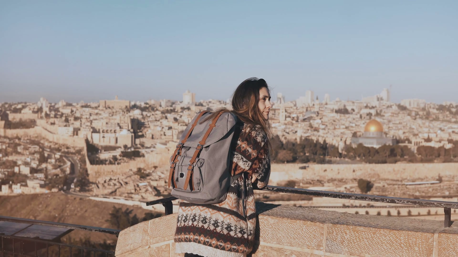 Young Girl With Backpack Enjoys Jerusalem Stock Footage SBV-321377992 ...
