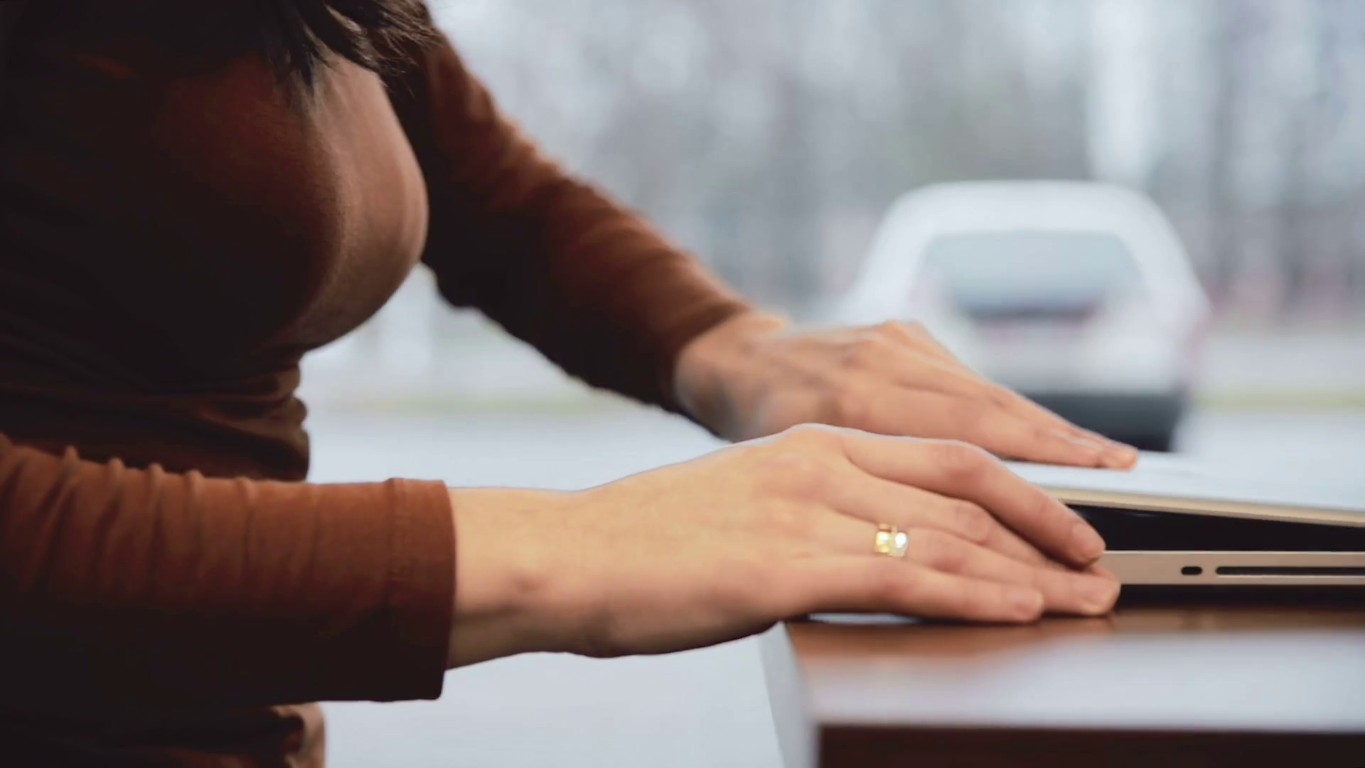 Woman Comes Opens Laptop Starts Working Stock Footage SBV-306027268 ...