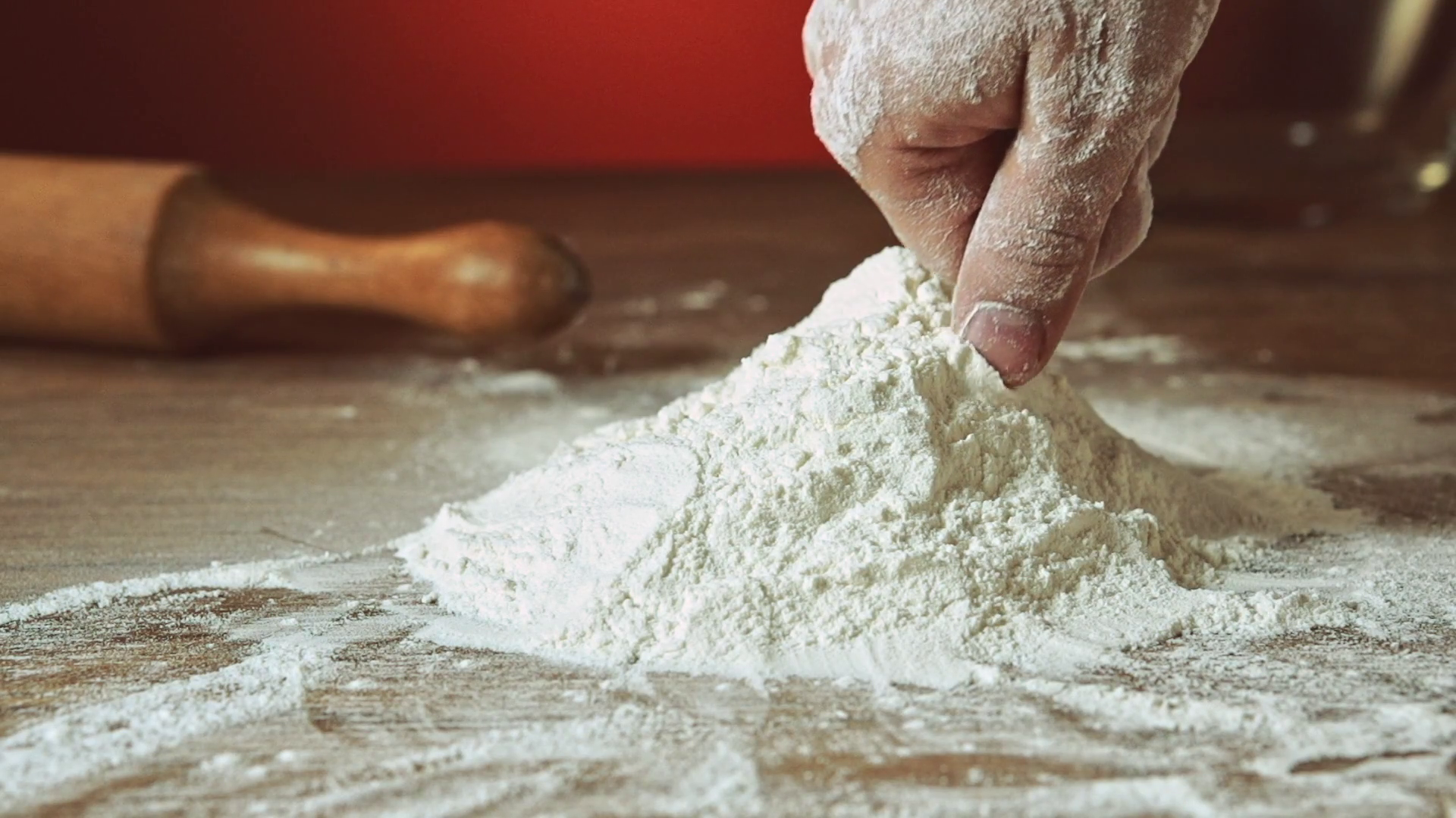 Baker Hand Preparing Flour On Table To Make Stock Footage SBV-304886103 ...