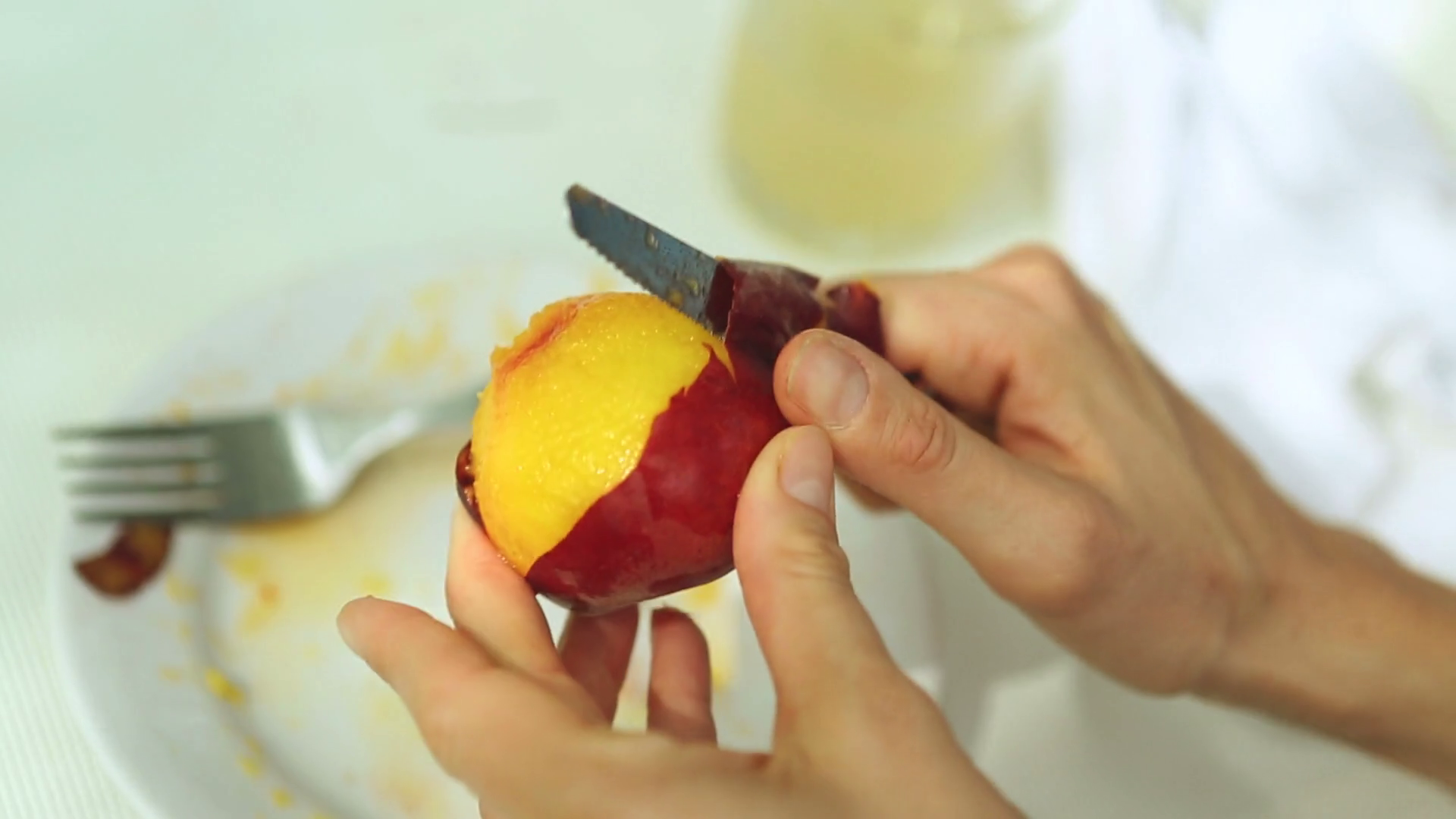 Close Up Of Woman's Hands Cutting Peach Stock Footage SBV-305898273 ...