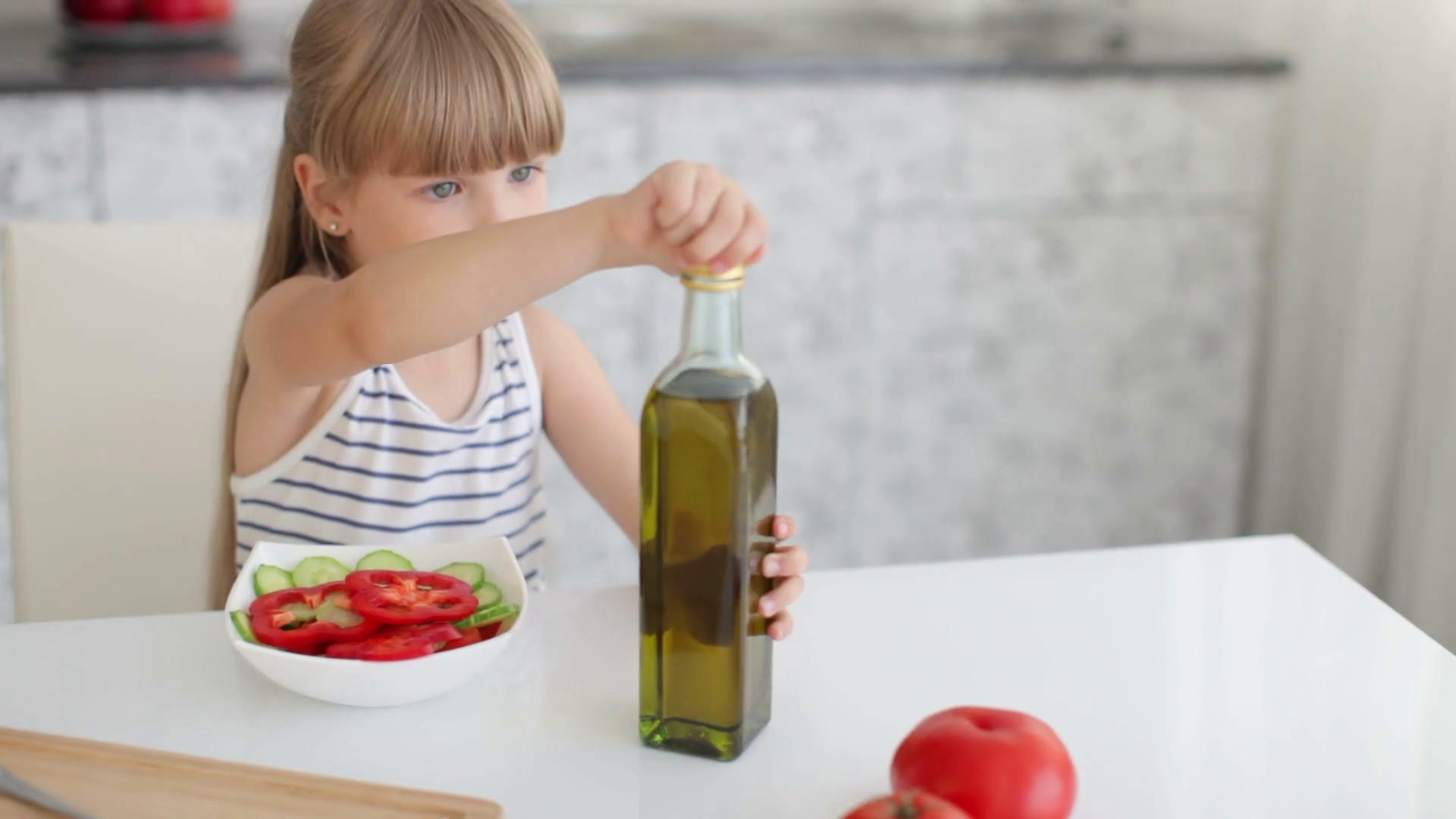 Adorable Child Pouring Olive Oil Into Bowl Stock Footage SBV-303492208 ...