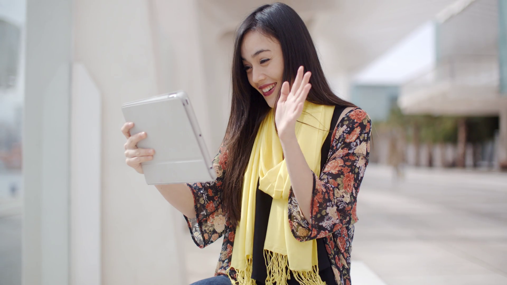 Excited Woman Waving At Tablet Computer Stock Footage SBV-305232520 ...