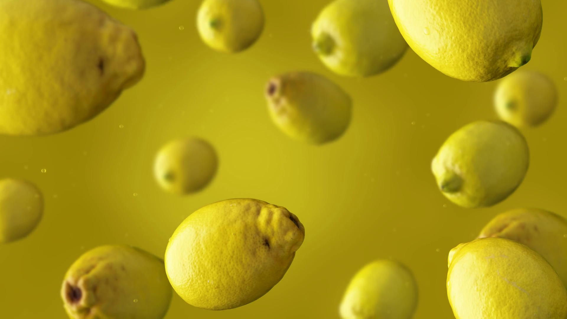Falling Lemons Water Drops Against Yellow Stock Motion Graphics SBV ...