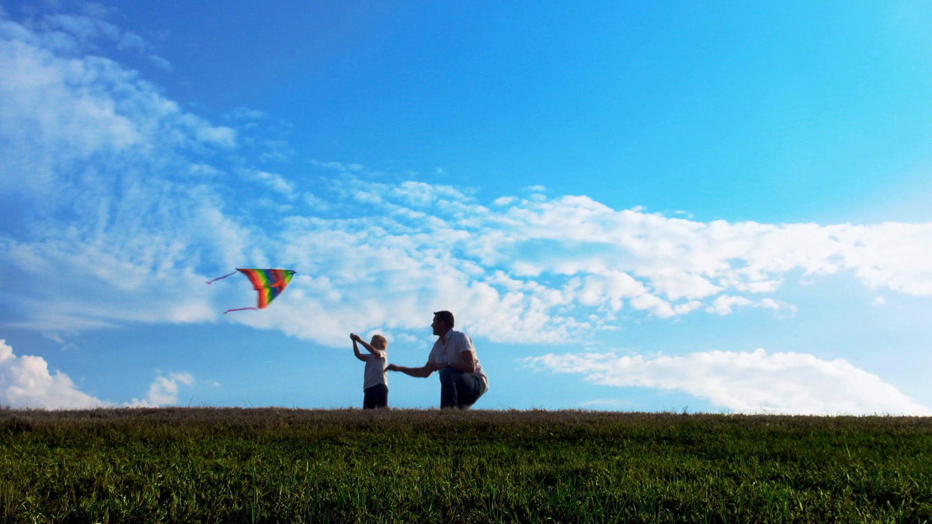 Father Son Flying Kite In Open Park With Stock Footage SBV-300607819 ...
